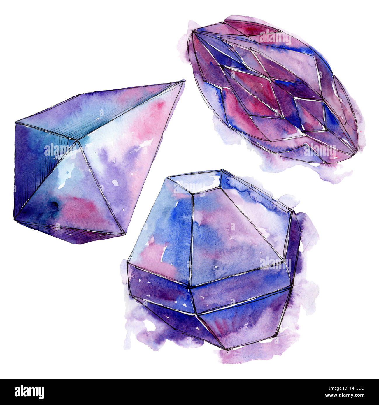 Colorful diamond rock jewelry minerals. Watercolor background set ...