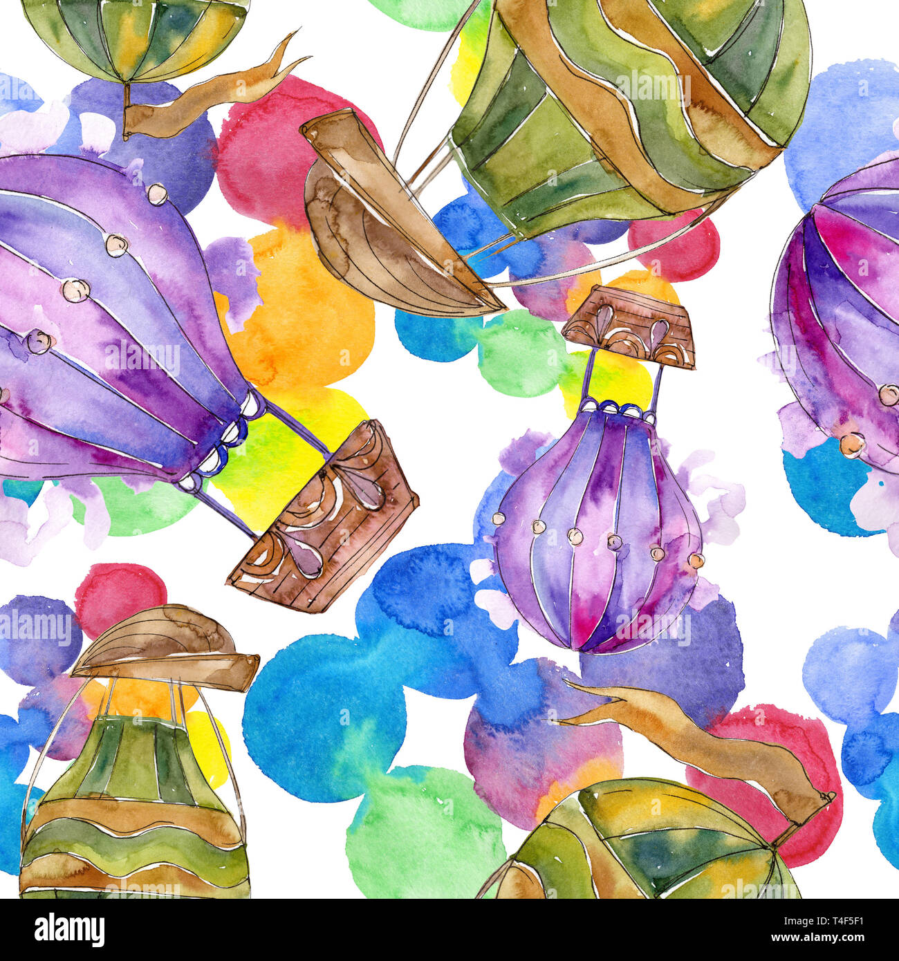 Hot air balloon background fly air transport. Watercolor background set ...