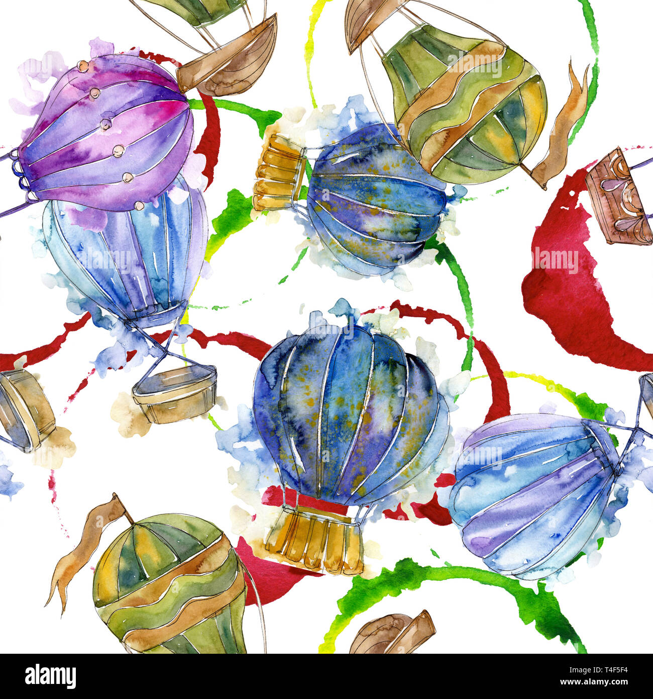 Hot air balloon background fly air transport. Watercolor background set ...