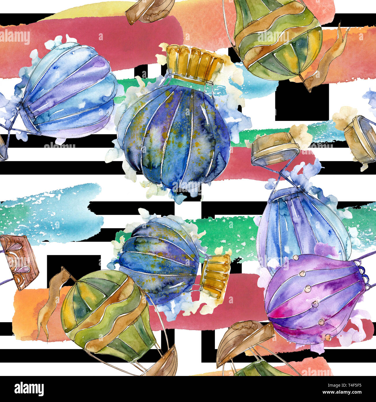 Hot air balloon background fly air transport. Watercolor background set ...