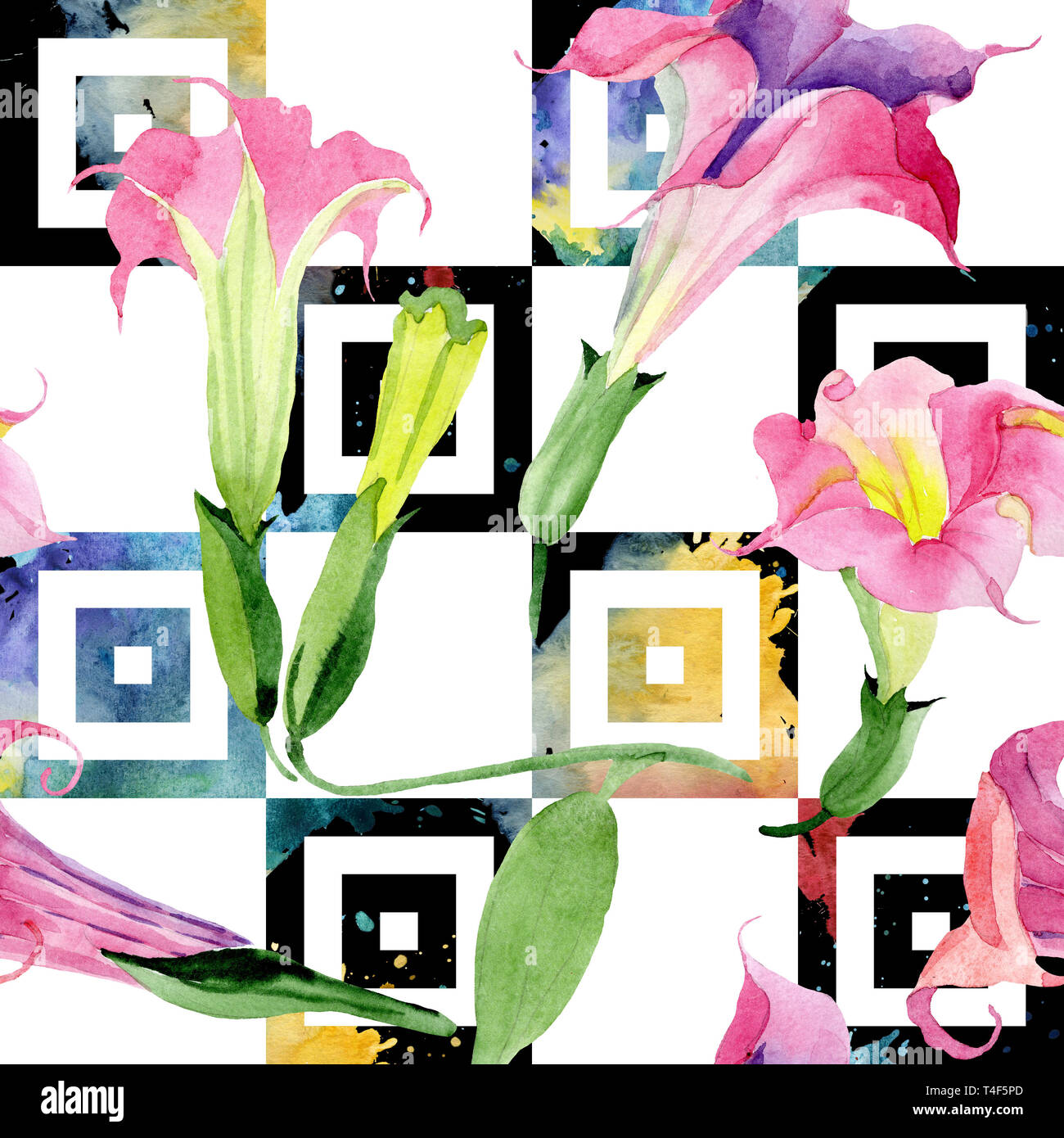 Pink brugmansia floral botanical flowers. Watercolor background ...