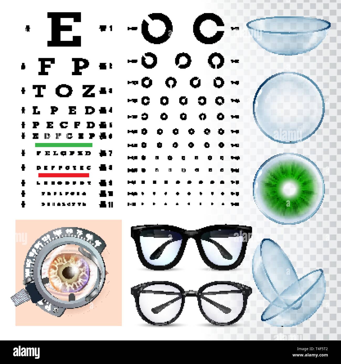Ophthalmology Tools, Sight Examination Equipment Vector Set Stock ...