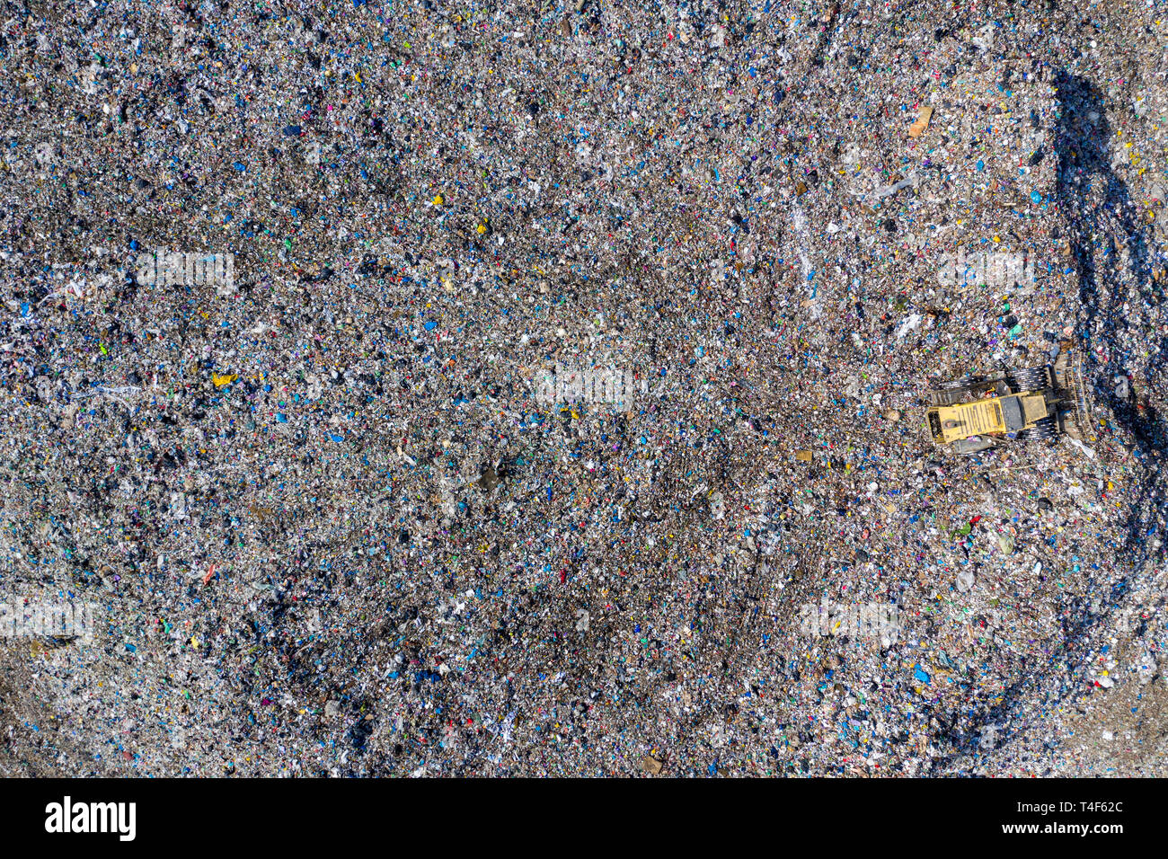 Aerial top drone view of large garbage pile, trash dump, landfill ...
