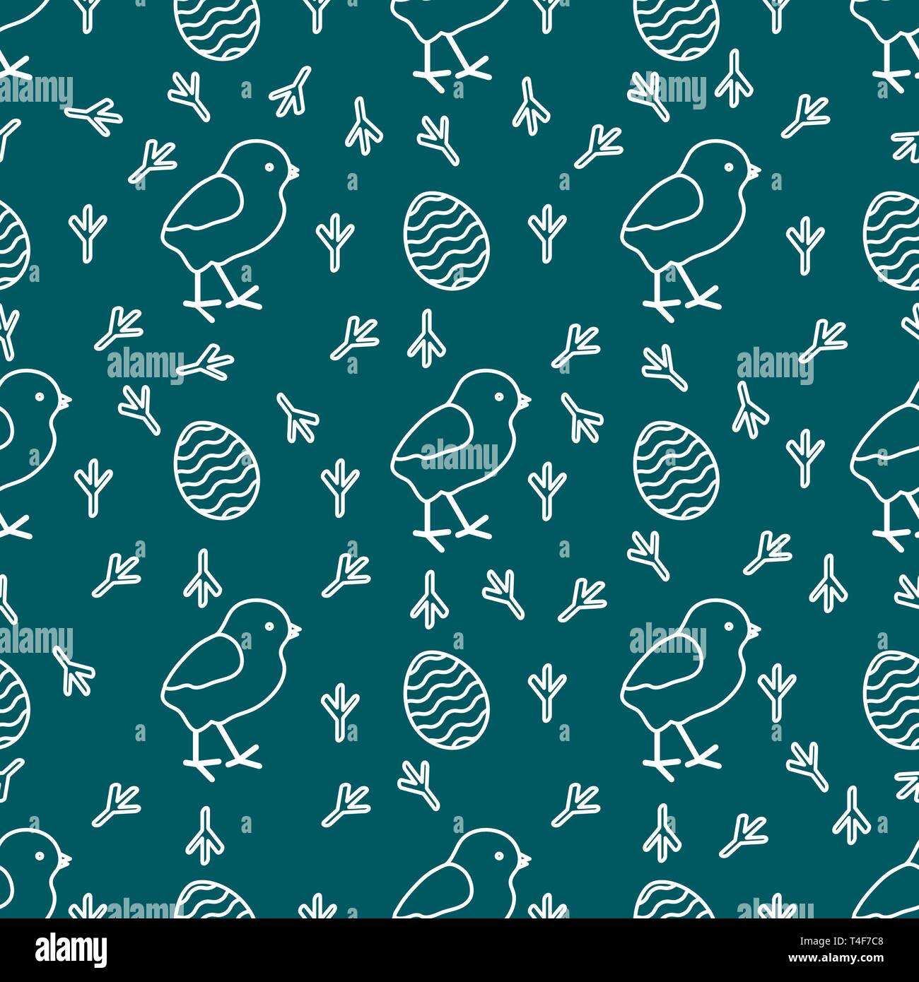 Seamless pattern with chicken, traces of chicken, decorated eggs. Happy ...