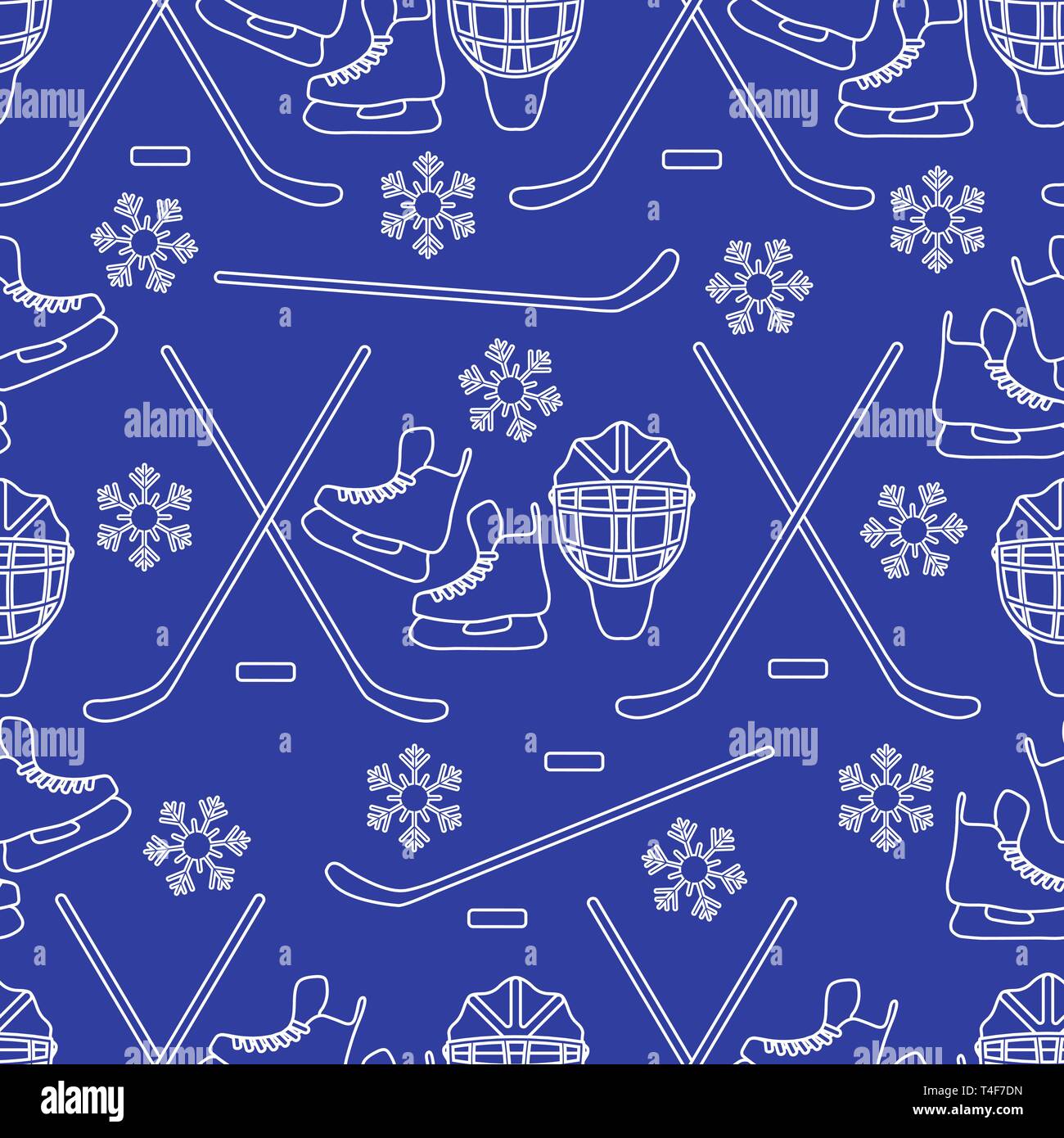 Seamless pattern with skates, goalkeeper mask, hockey stick, ice hockey ...