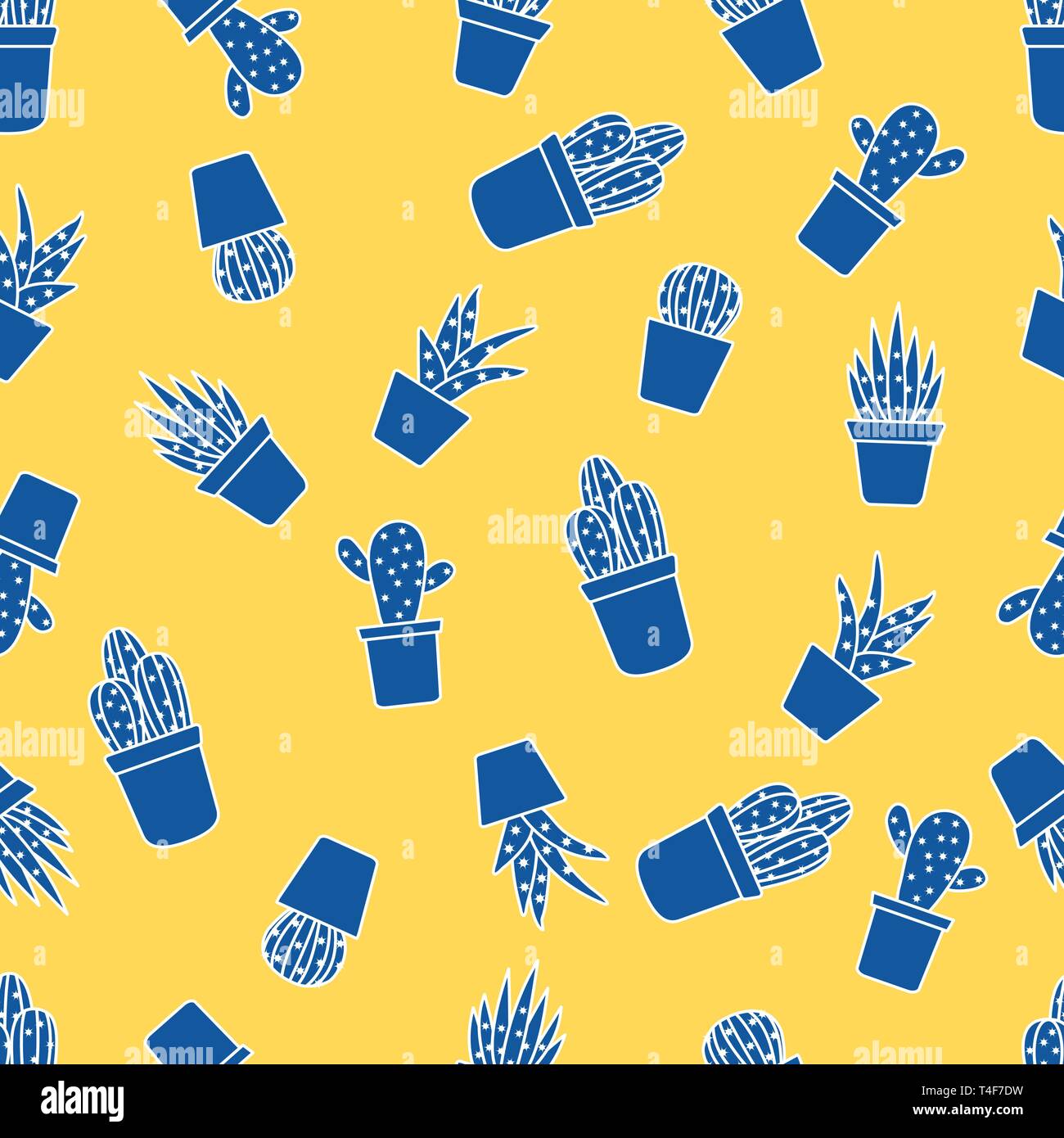 Vector seamless pattern with cactus and succulents. Trendy background ...