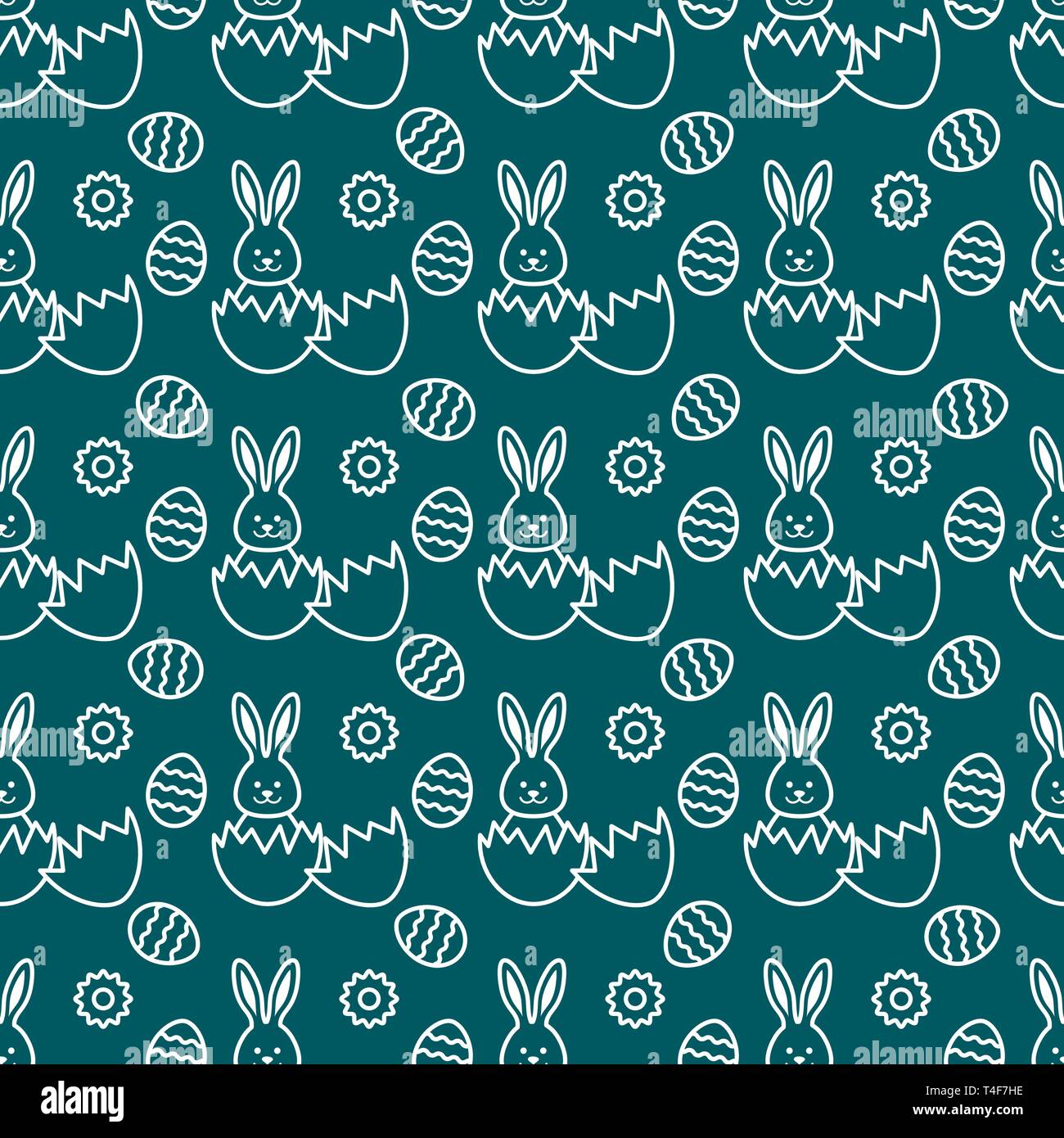 Seamless pattern with Easter Bunny looking out of an egg and decorated ...