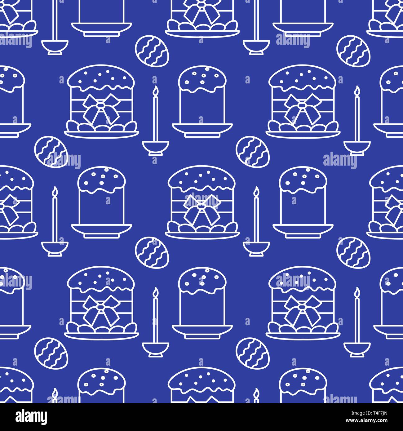 Seamless pattern with Easter cakes, candle, decorated eggs. Happy ...