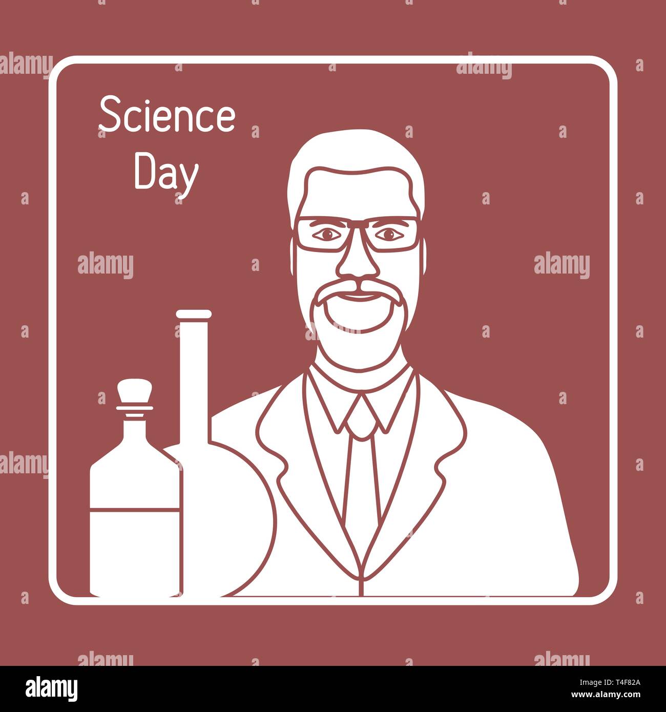 Vector illustration with scientist, glassware flasks. Laboratory ...