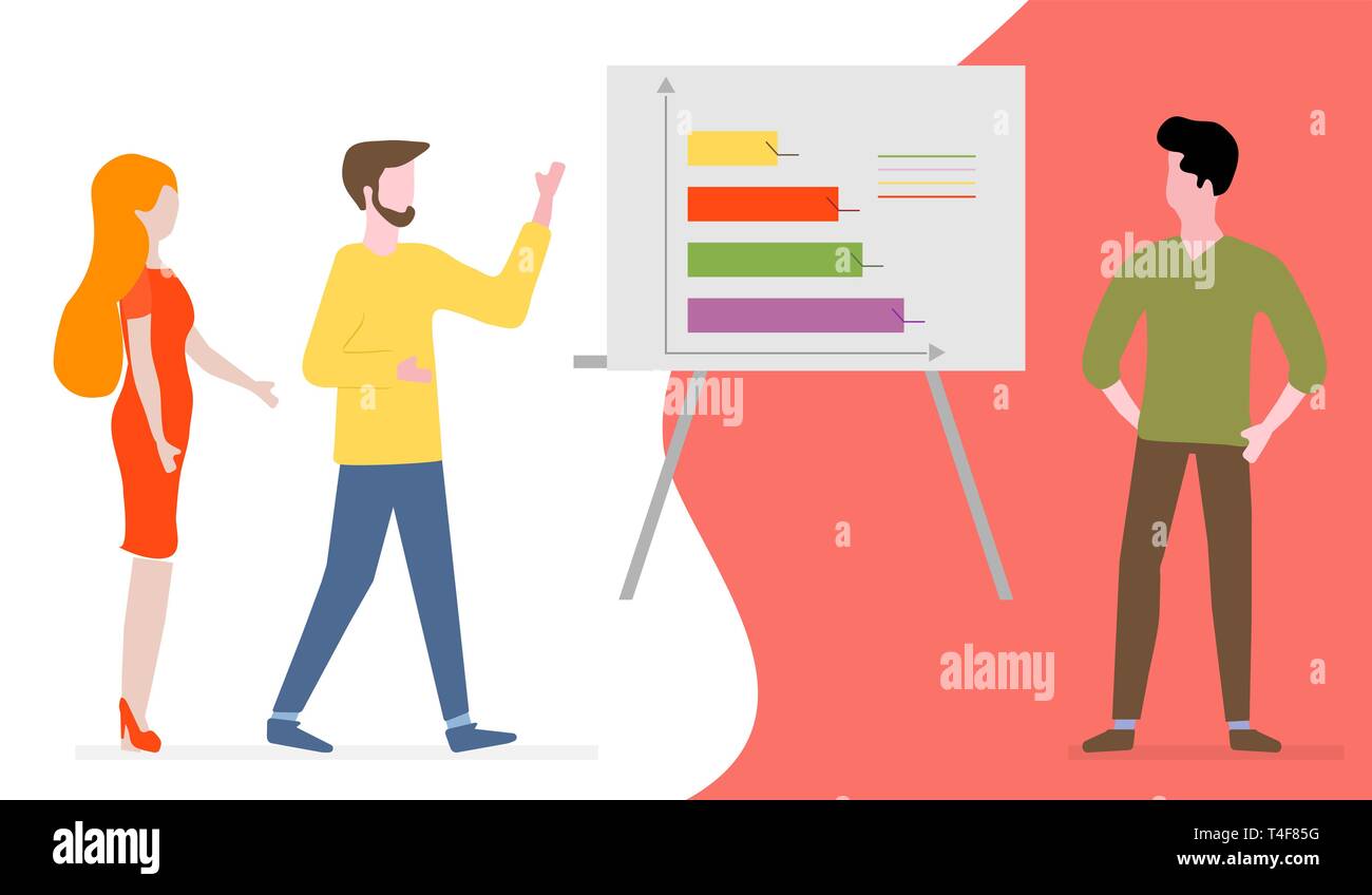 Vector illustration with people having business meeting. People discuss ...