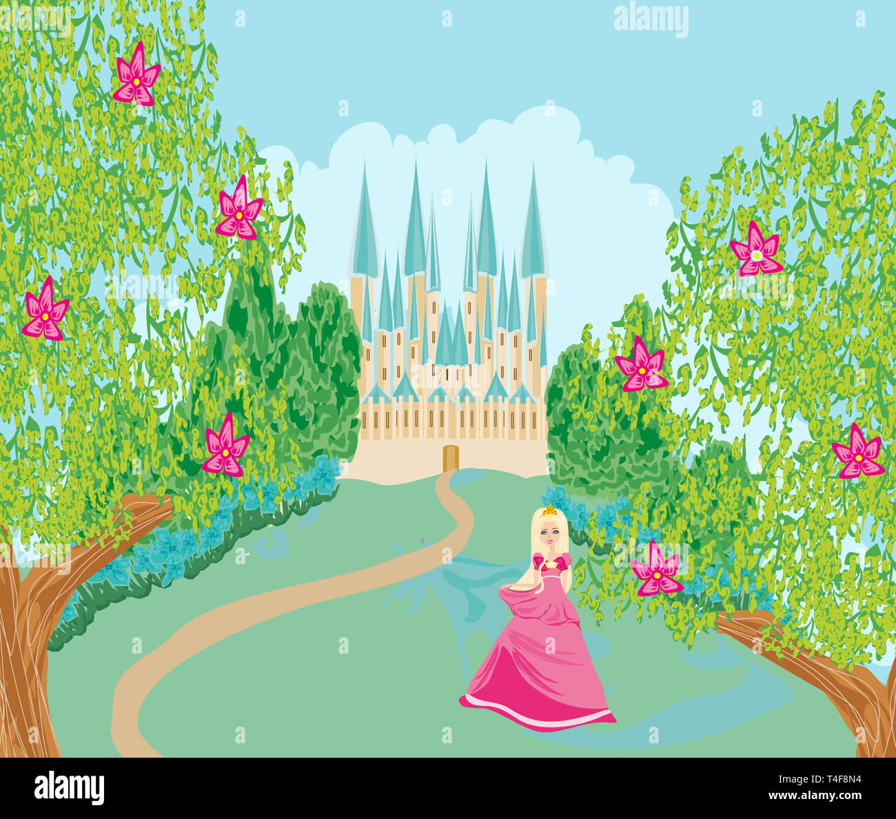 Beautiful queen in front of her castle Stock Photo - Alamy