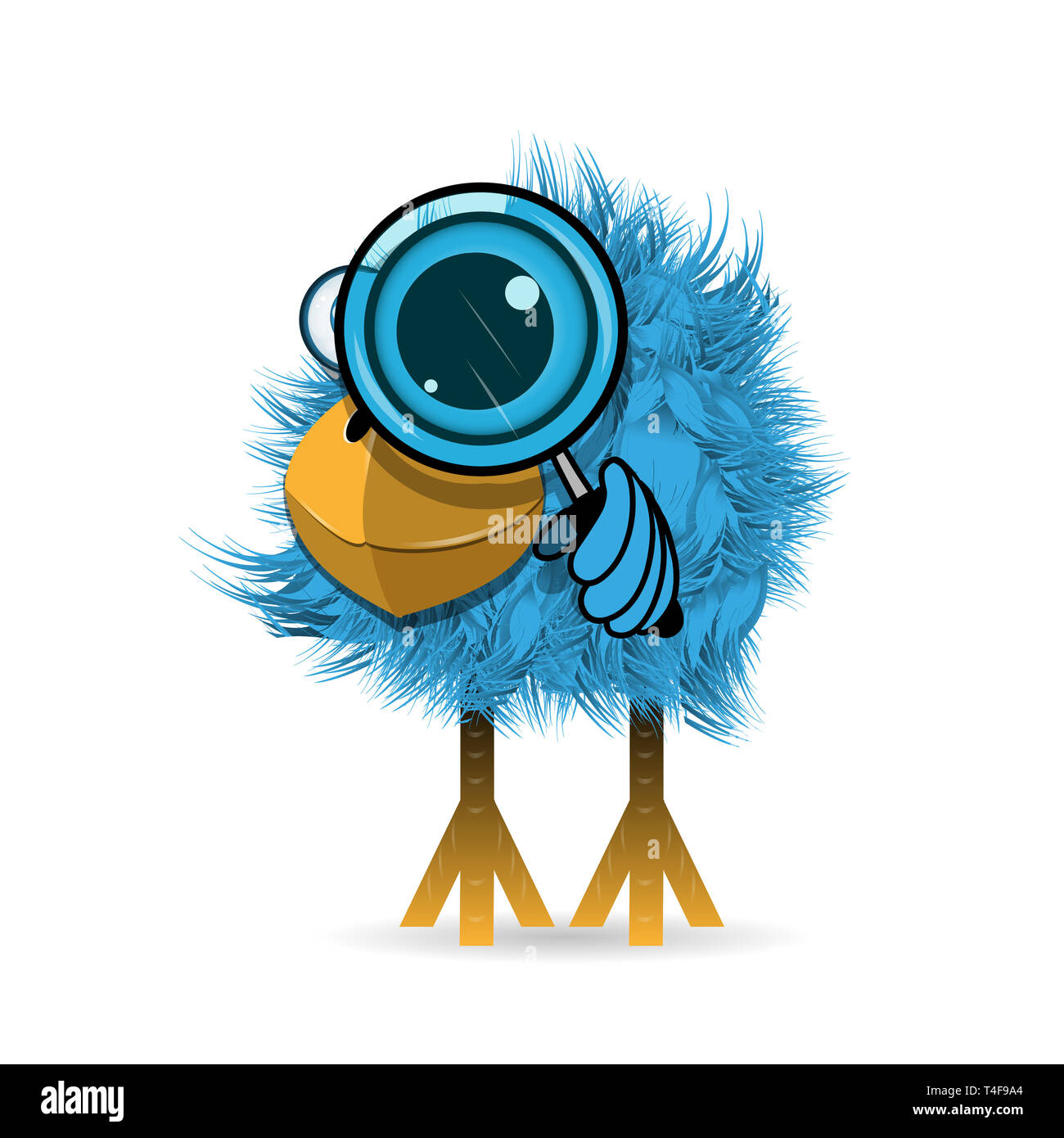 Stock Illustration Blue Bird with Magnifier on a White Background Stock ...