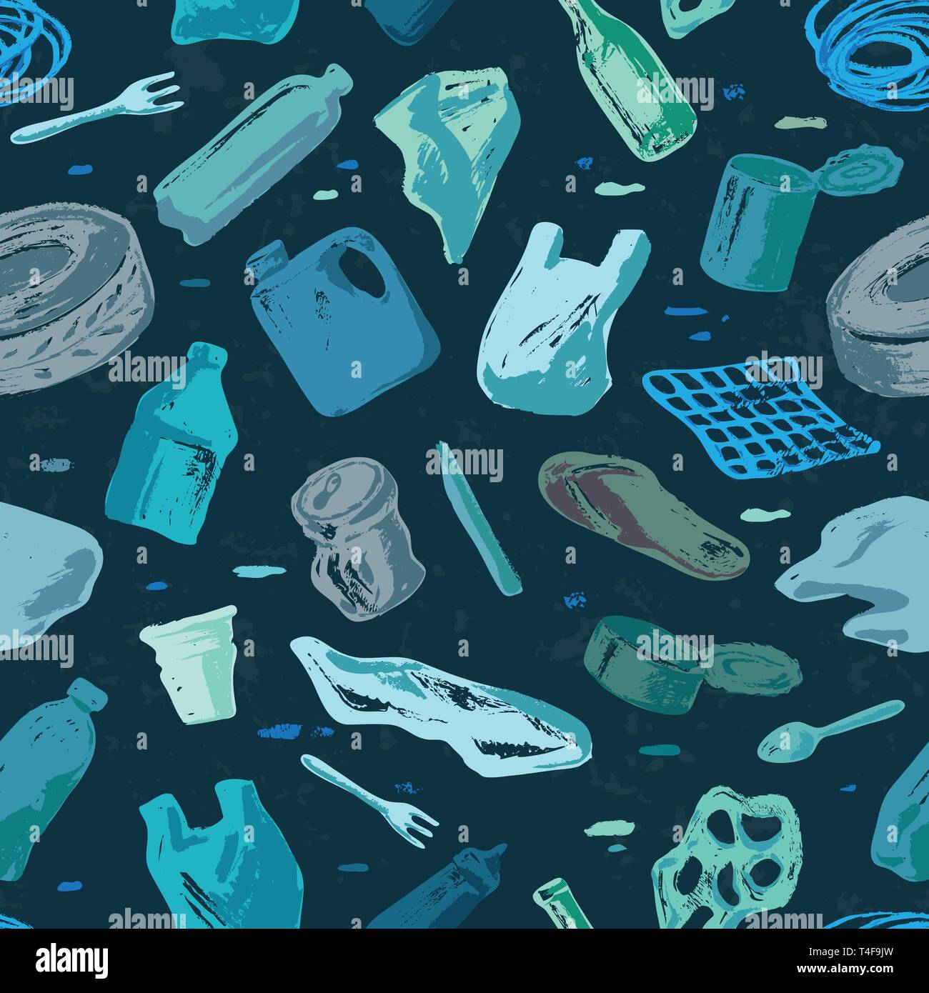 Seamless pattern ocean pollution. Keep the sea, plastic free concept ...