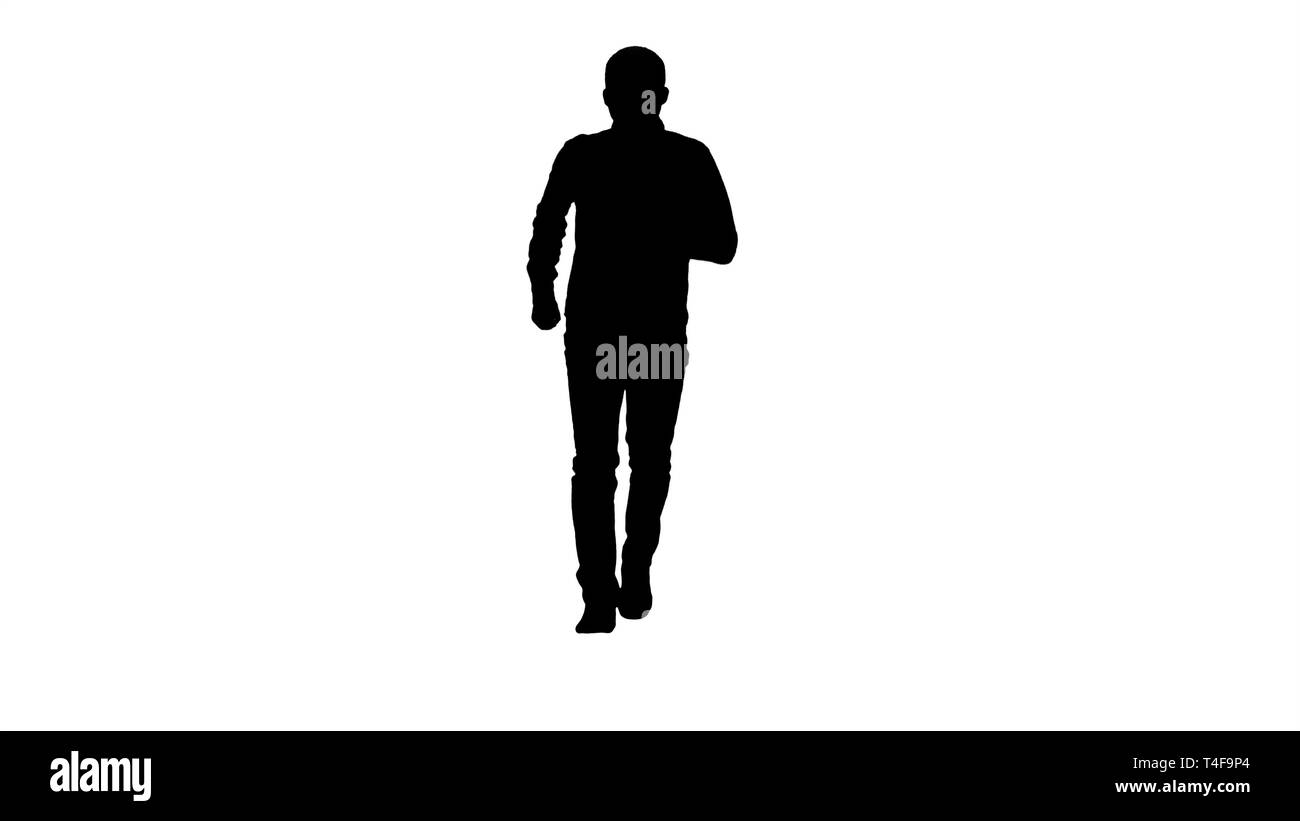 Silhouette Young man running excited Stock Photo - Alamy