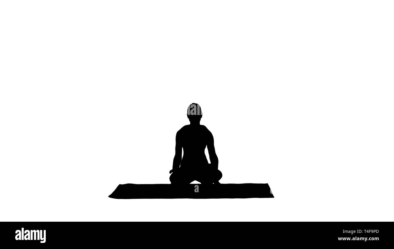 Silhouette Young sporty woman practicing yoga, doing Scale exercise ...