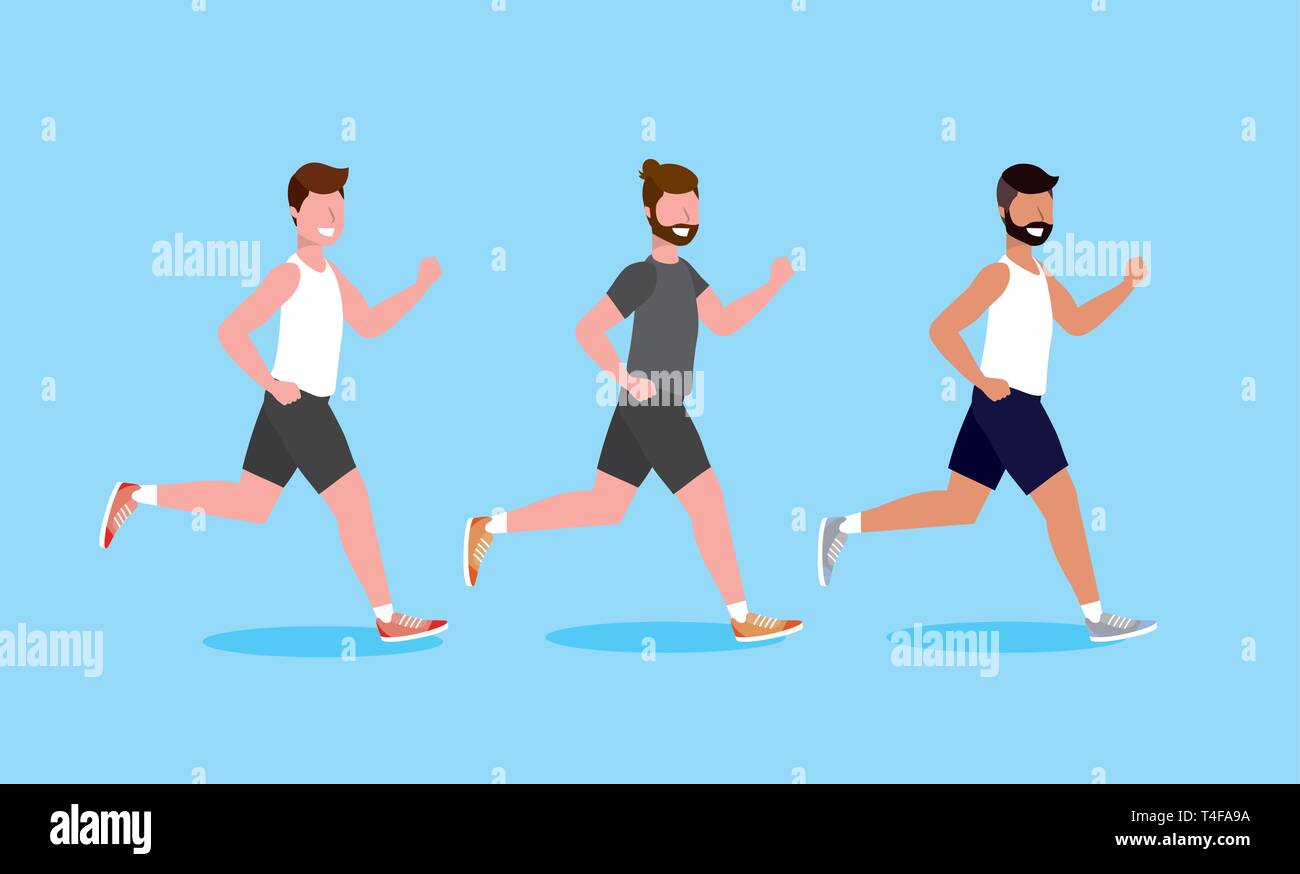 set men practice exercise and running activity vector illustration ...