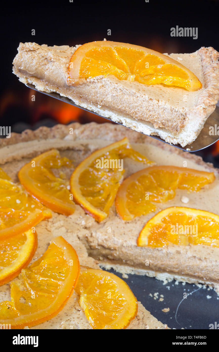 Classic Kentish regional dessert of Gypsy tart decorated with candied ...
