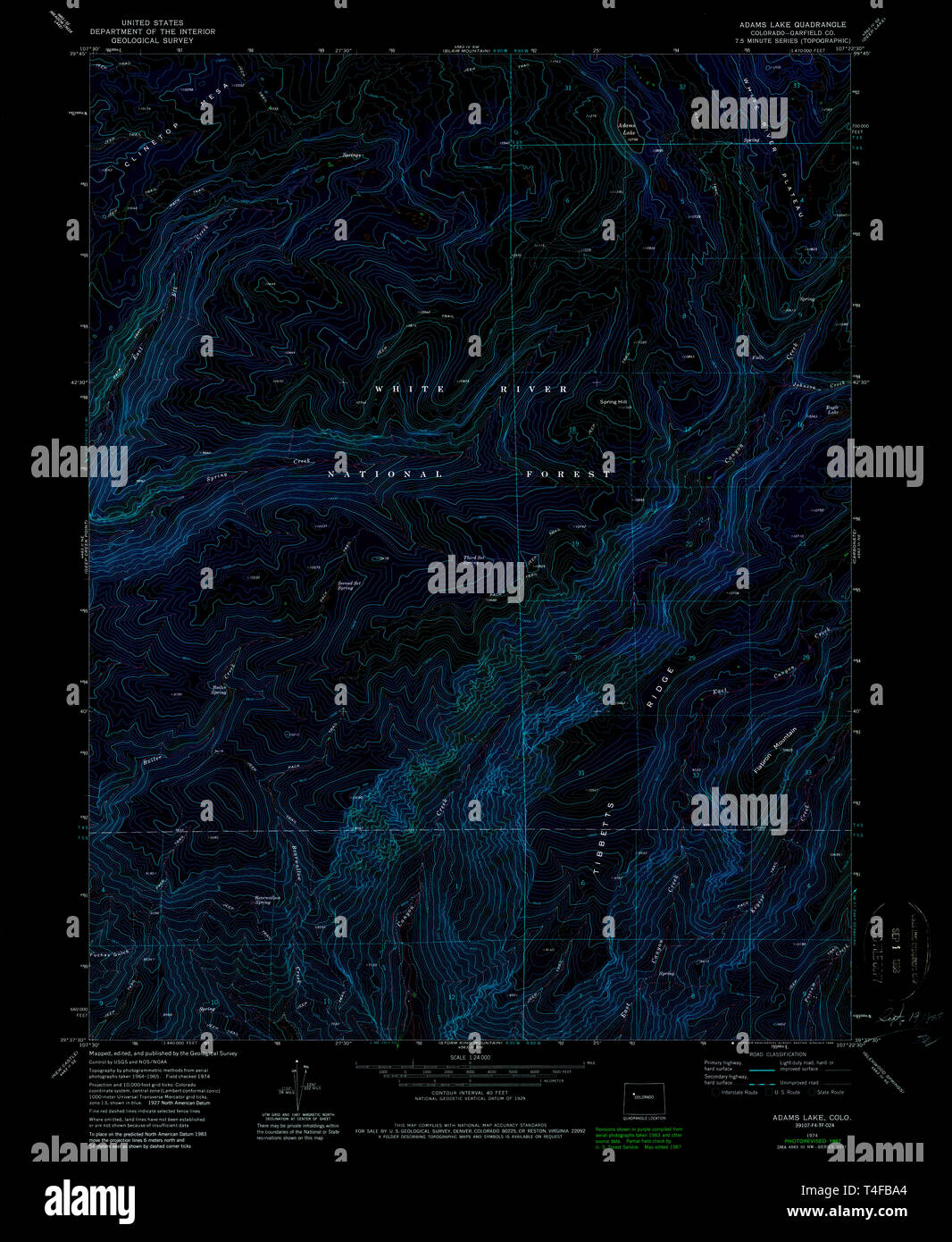 USGS TOPO Map Colorado CO Adams Lake 232060 1974 24000 Inverted ...