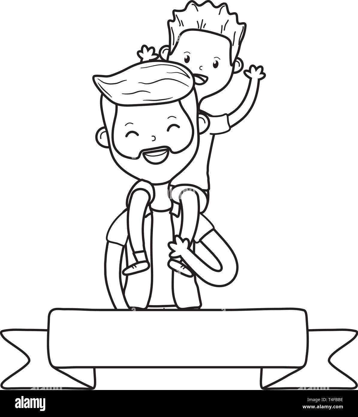 man carrying child avatar cartoon character with ribbon beard black and ...