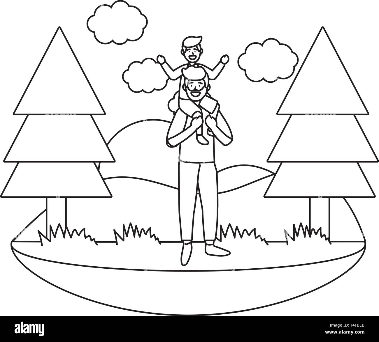 man carrying a child avatar cartoon character park landscape vector ...