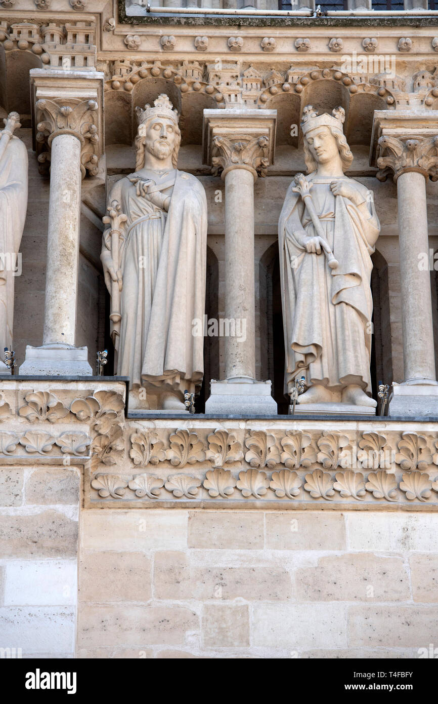 Notre dame paris cathedral statue sculpture and roof detail Stock Photo ...
