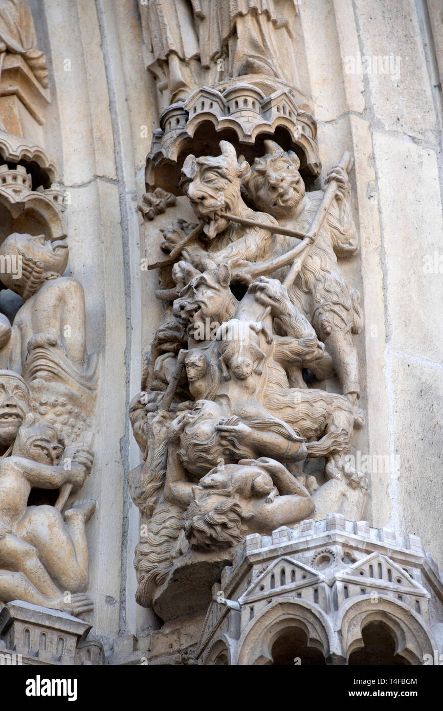 Notre dame paris cathedral statue sculpture and roof detail Stock Photo ...