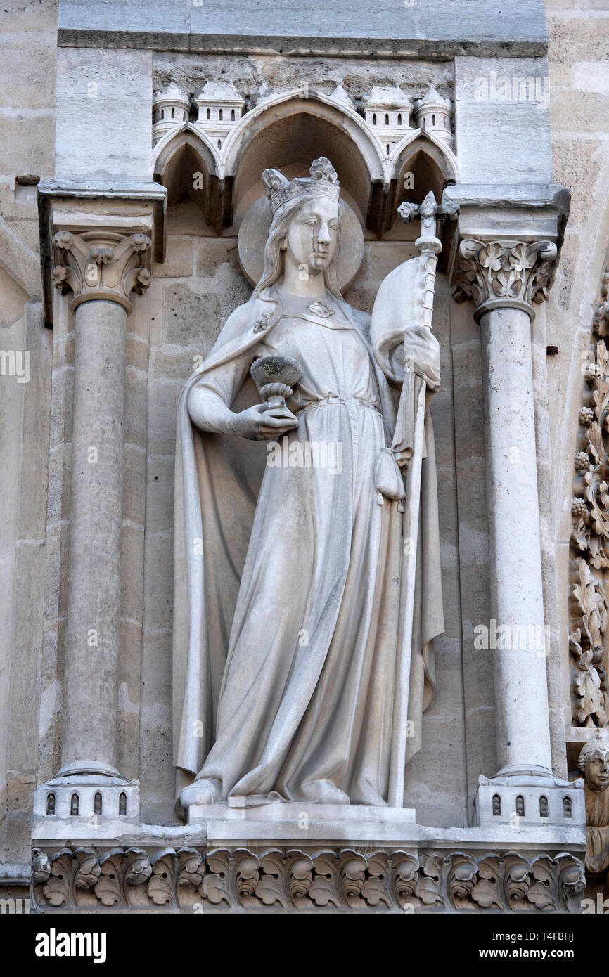 Notre dame paris cathedral statue sculpture and roof detail Stock Photo ...