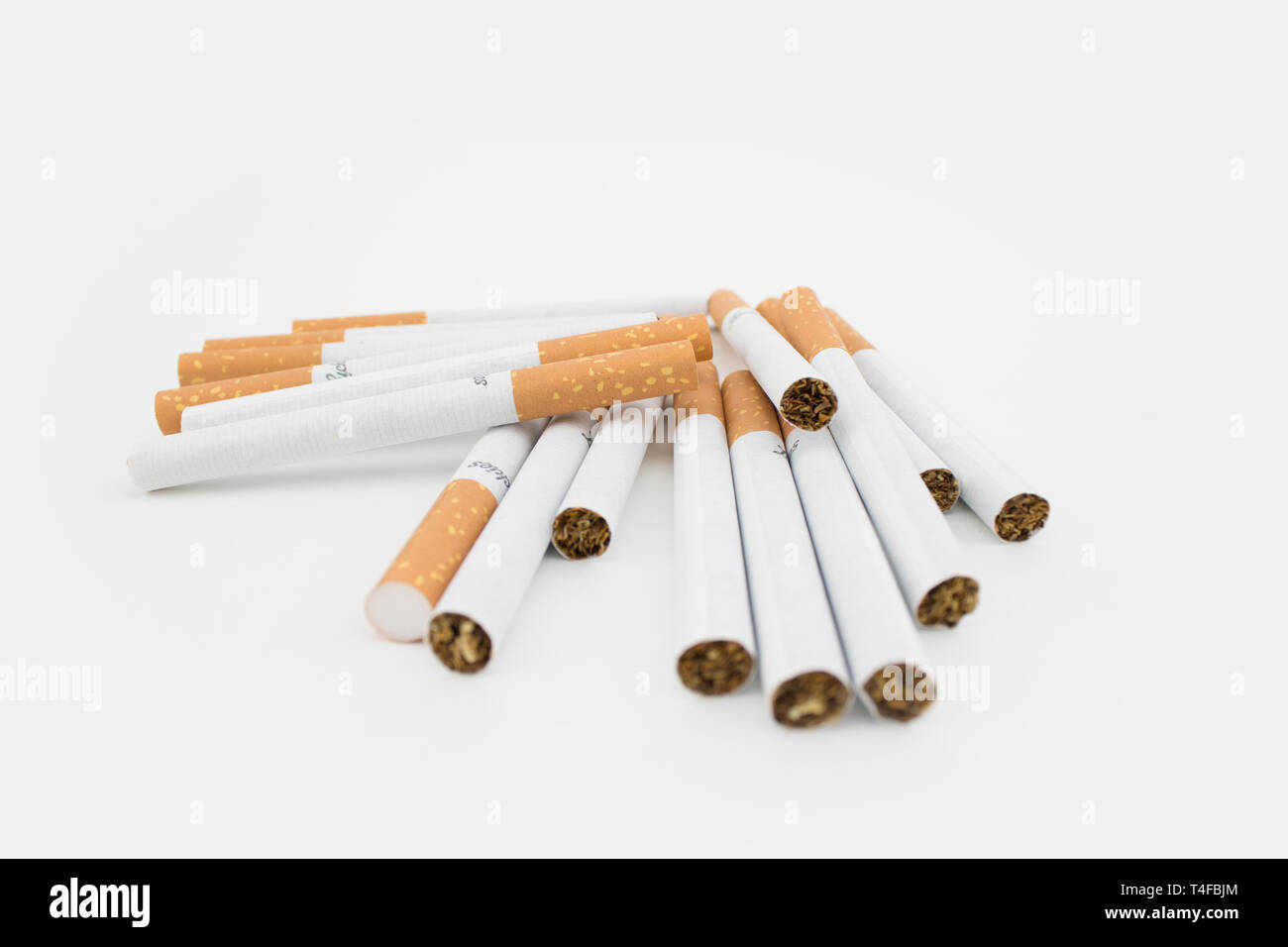 Cigars on white background. Filtered cigarettes. The tobacco can cause ...
