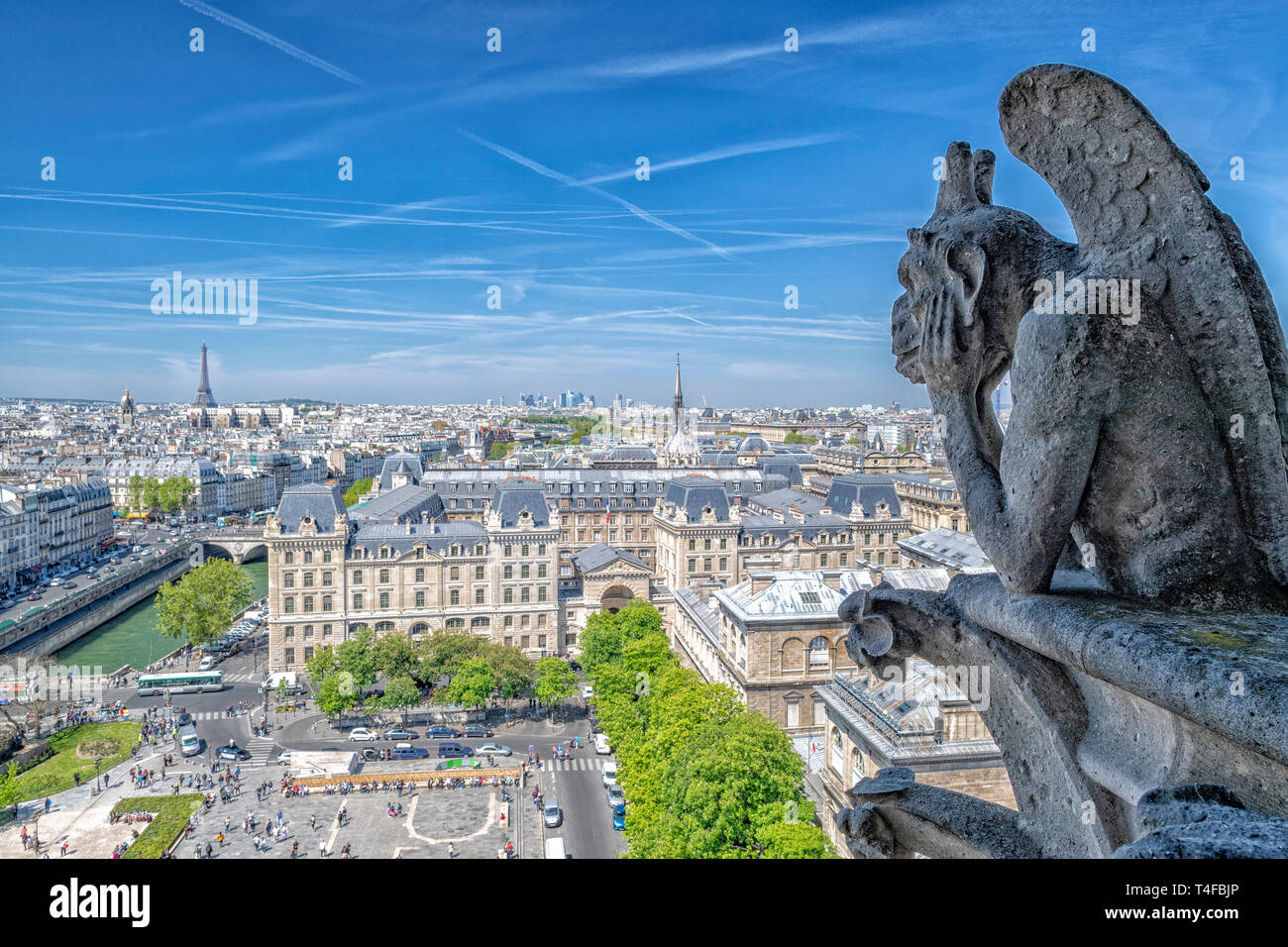 Notre dame paris cathedral statue sculpture and roof detail Stock Photo ...