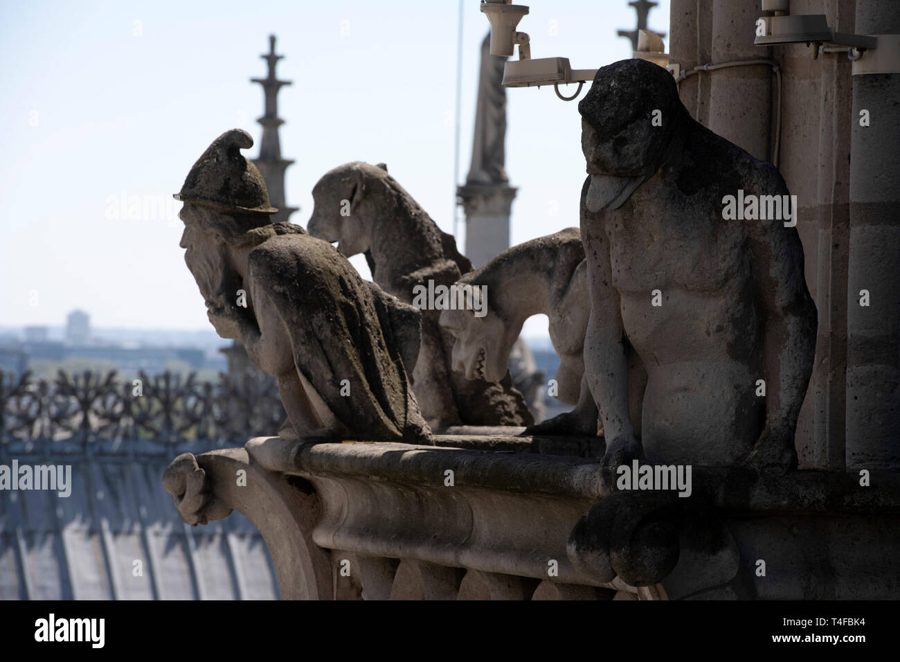 Notre dame paris cathedral statue sculpture and roof detail Stock Photo ...