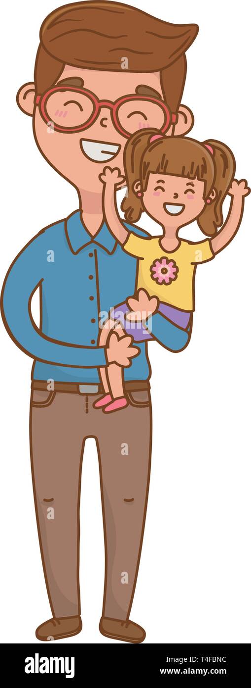 man carrying child avatar cartoon character glasses vector illustration ...