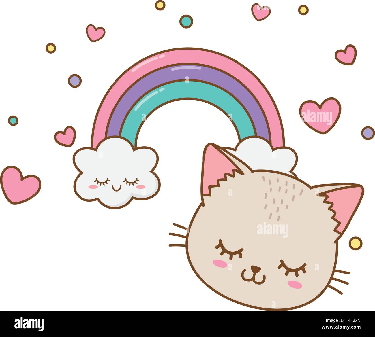cat with cloud and rainbow icon cartoon vector illustration graphic ...