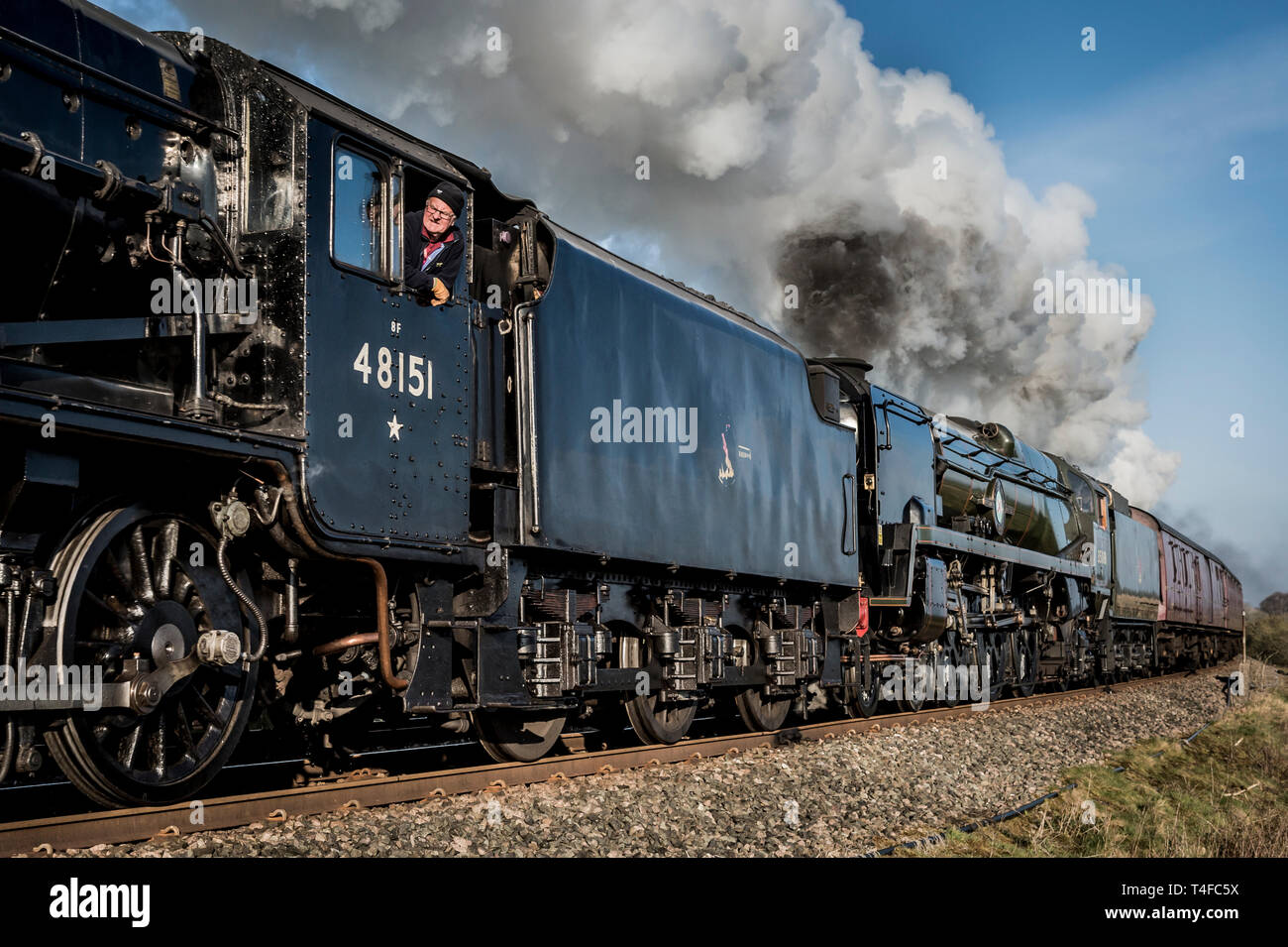 Double header steam train headed by a Black 5 48151 and the British ...
