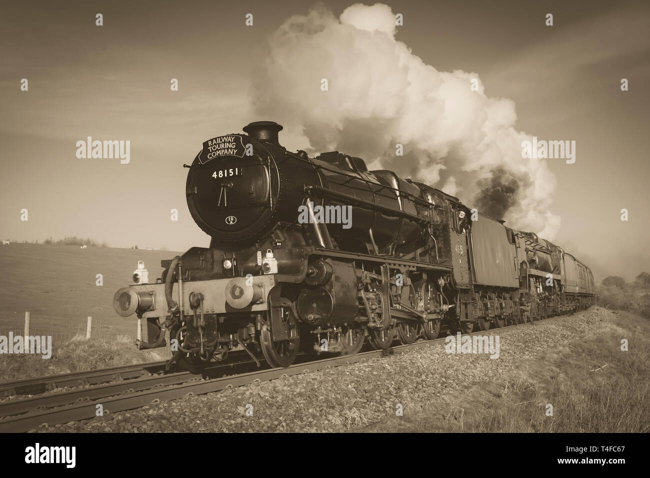 Double header steam train headed by a Black 5 48151 and the British ...