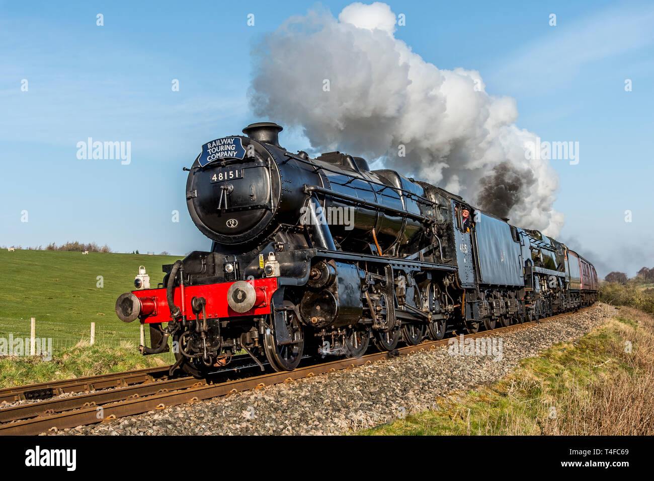 Double header steam train headed by a Black 5 48151 and the British ...