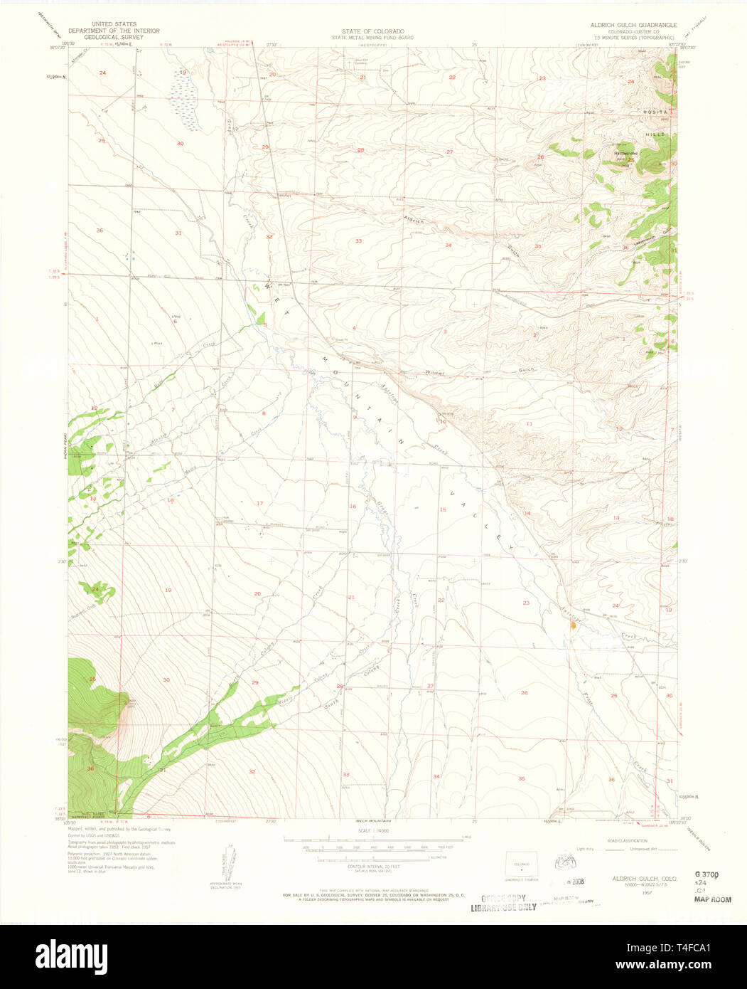 USGS TOPO Map Colorado CO Aldrich Gulch 400022 1957 24000 Restoration ...