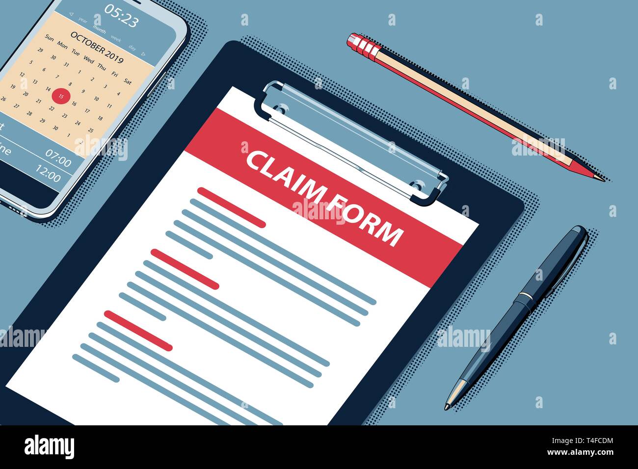 Claim Concept with Clipboard Vector Halftone Isometric Illustration ...