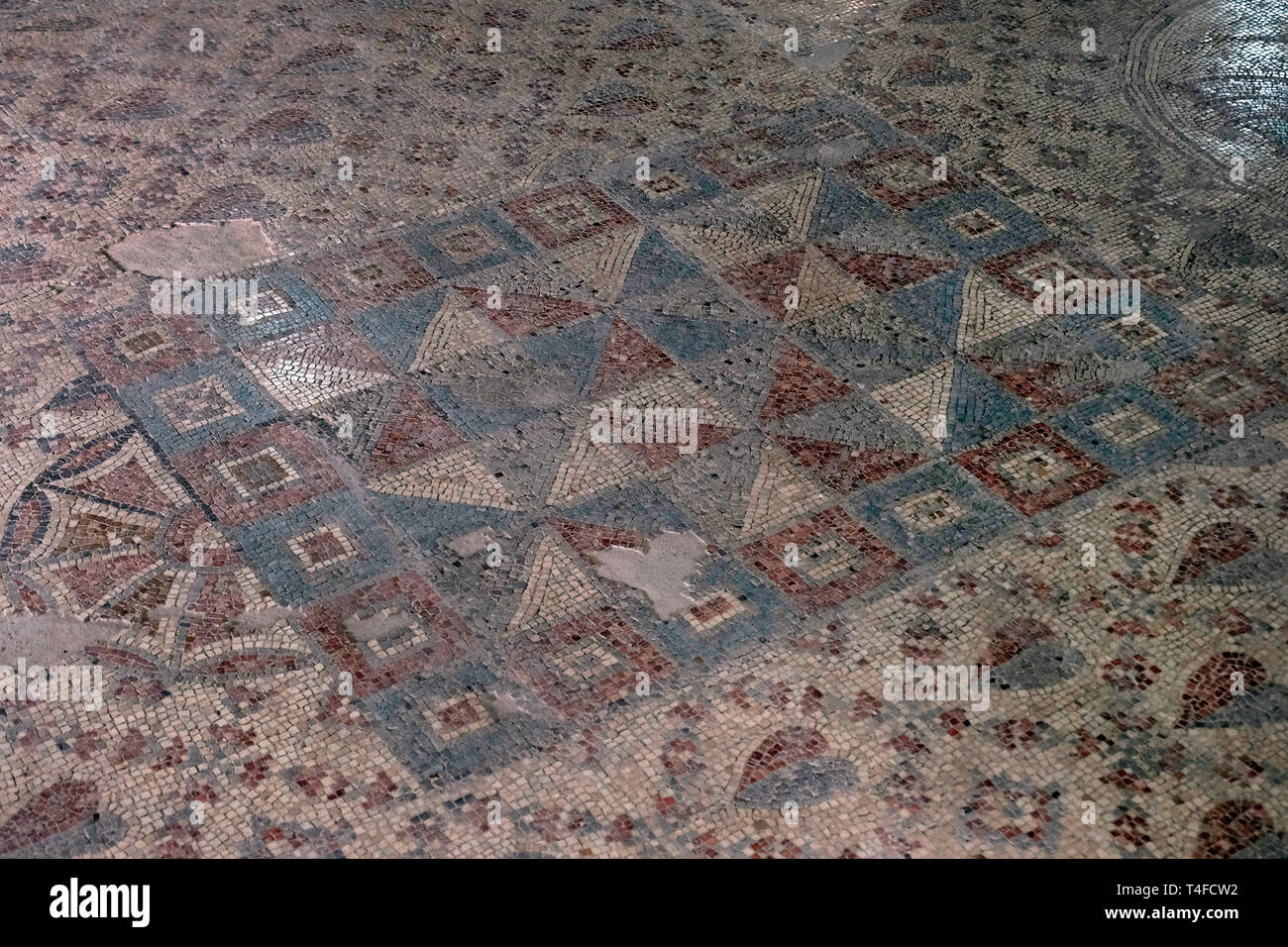 Detail of mosaic floor depicting the Parochet curtain that covered the ...