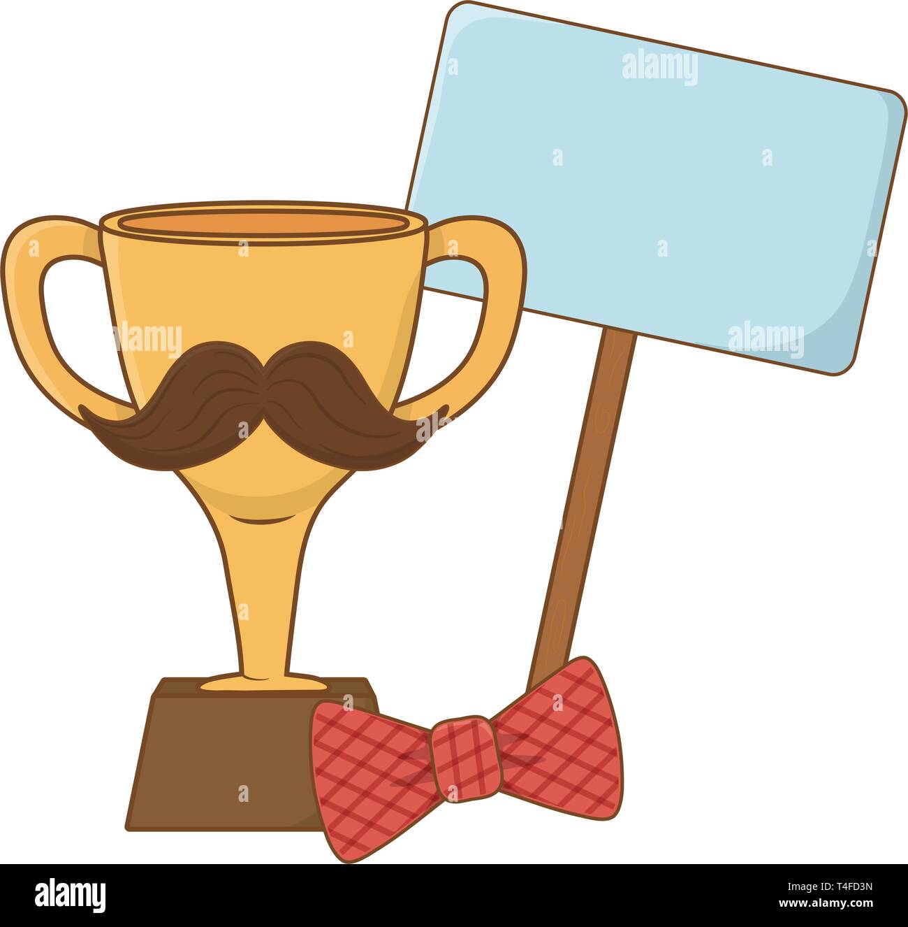 trophy with moustache bow tie and signboard icon cartoon vector ...