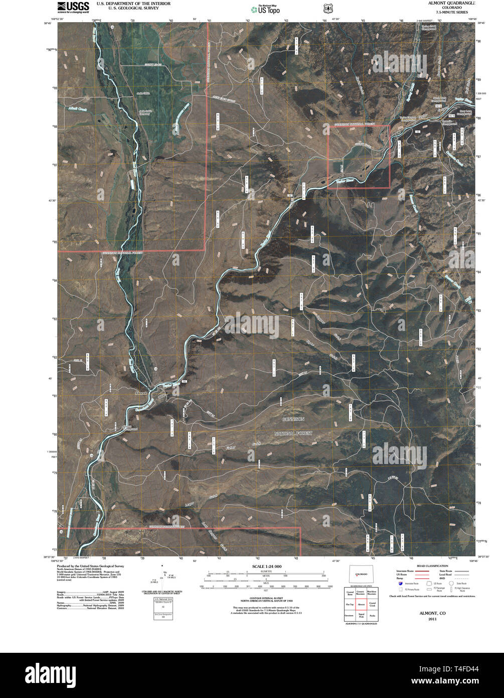 USGS TOPO Map Colorado CO Almont 20110112 TM Restoration Stock Photo ...