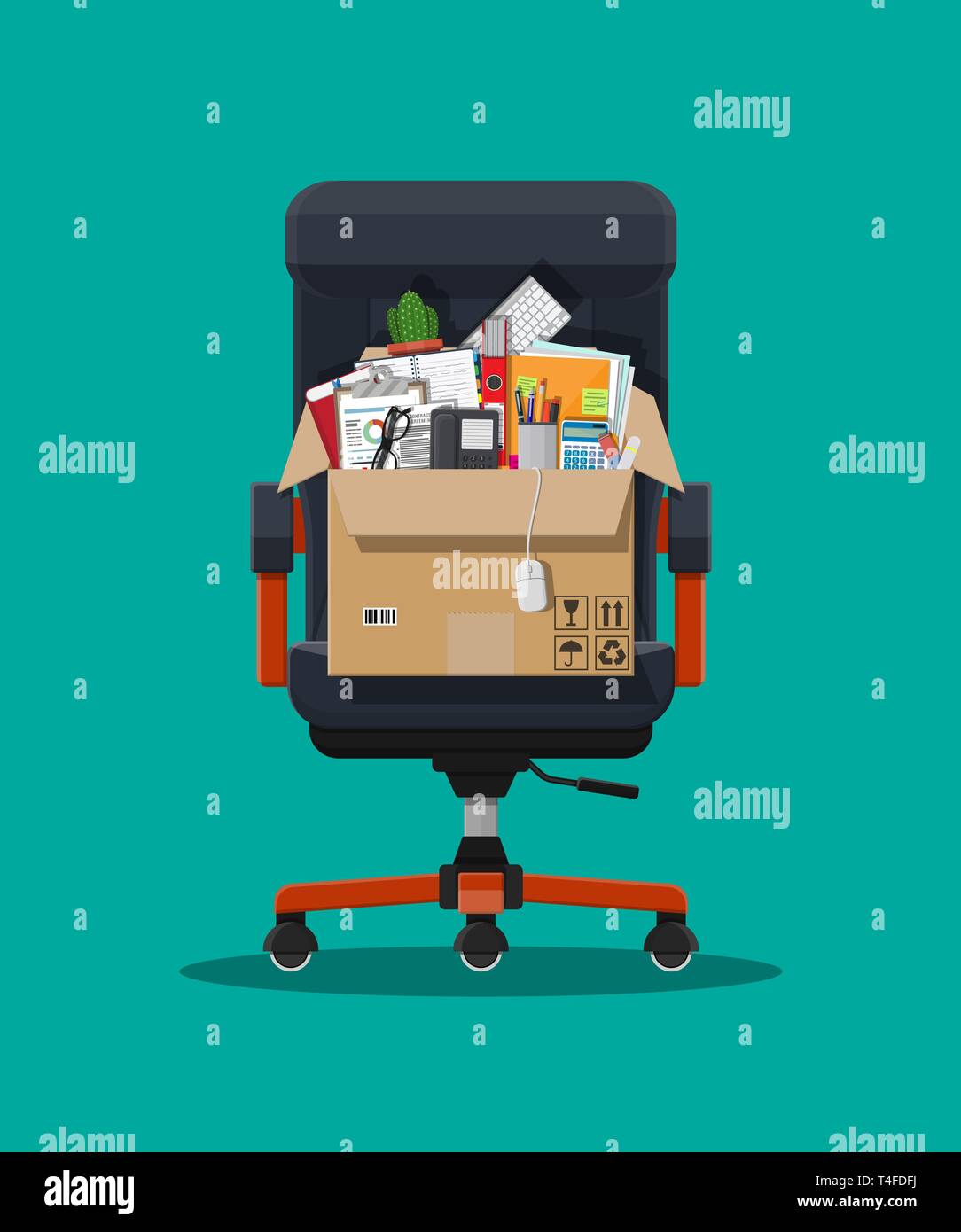 Office chair. Box with office goods. Hiring and recruiting. Human ...