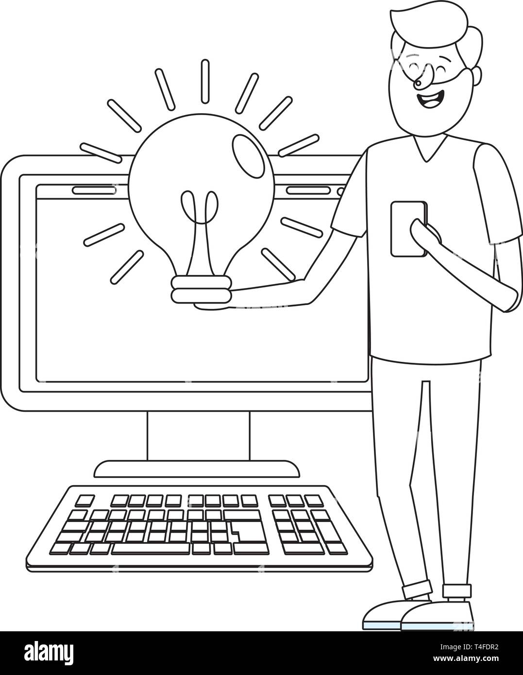 online education man with computer cartoon vector illustration graphic ...