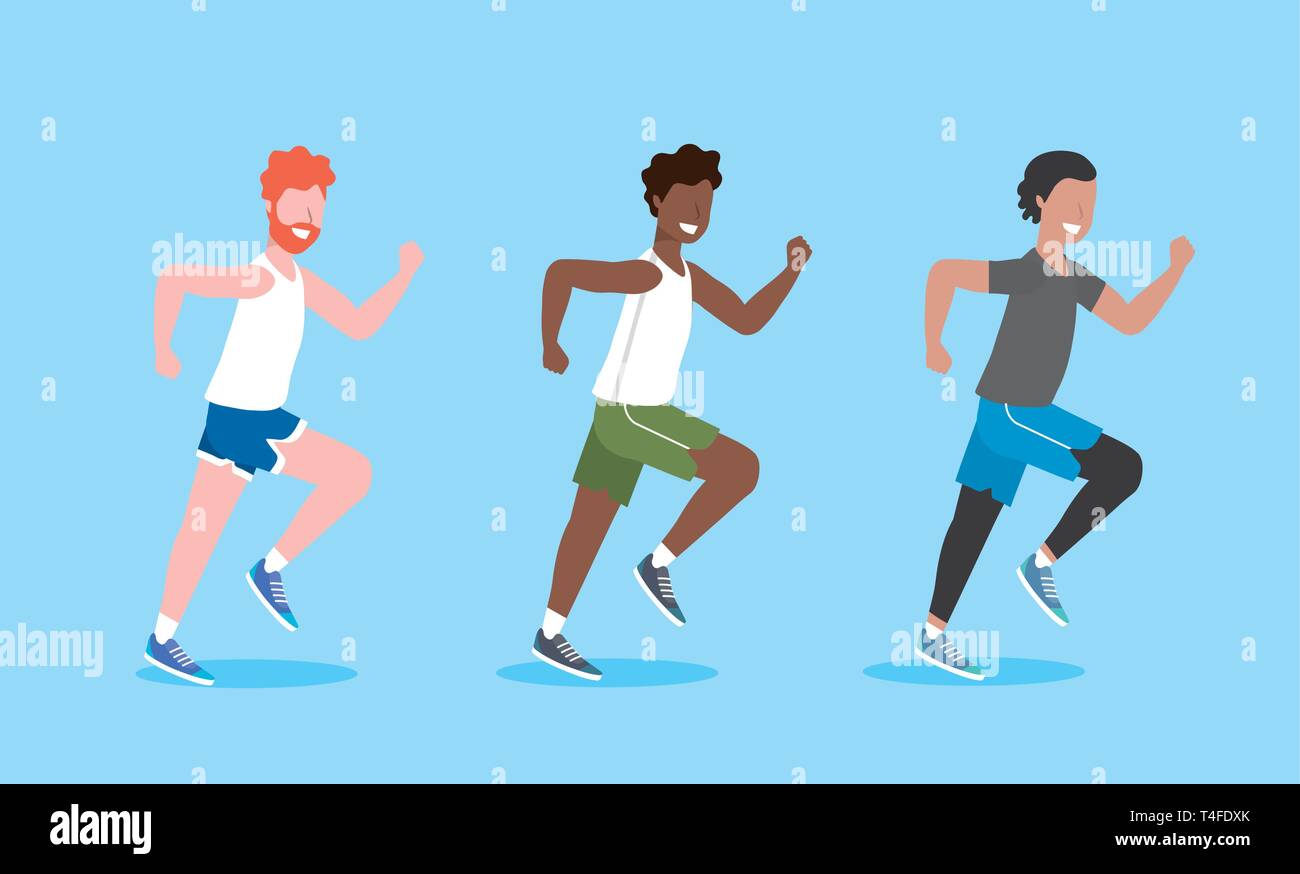 set men training exercise and running activity vector illustration ...