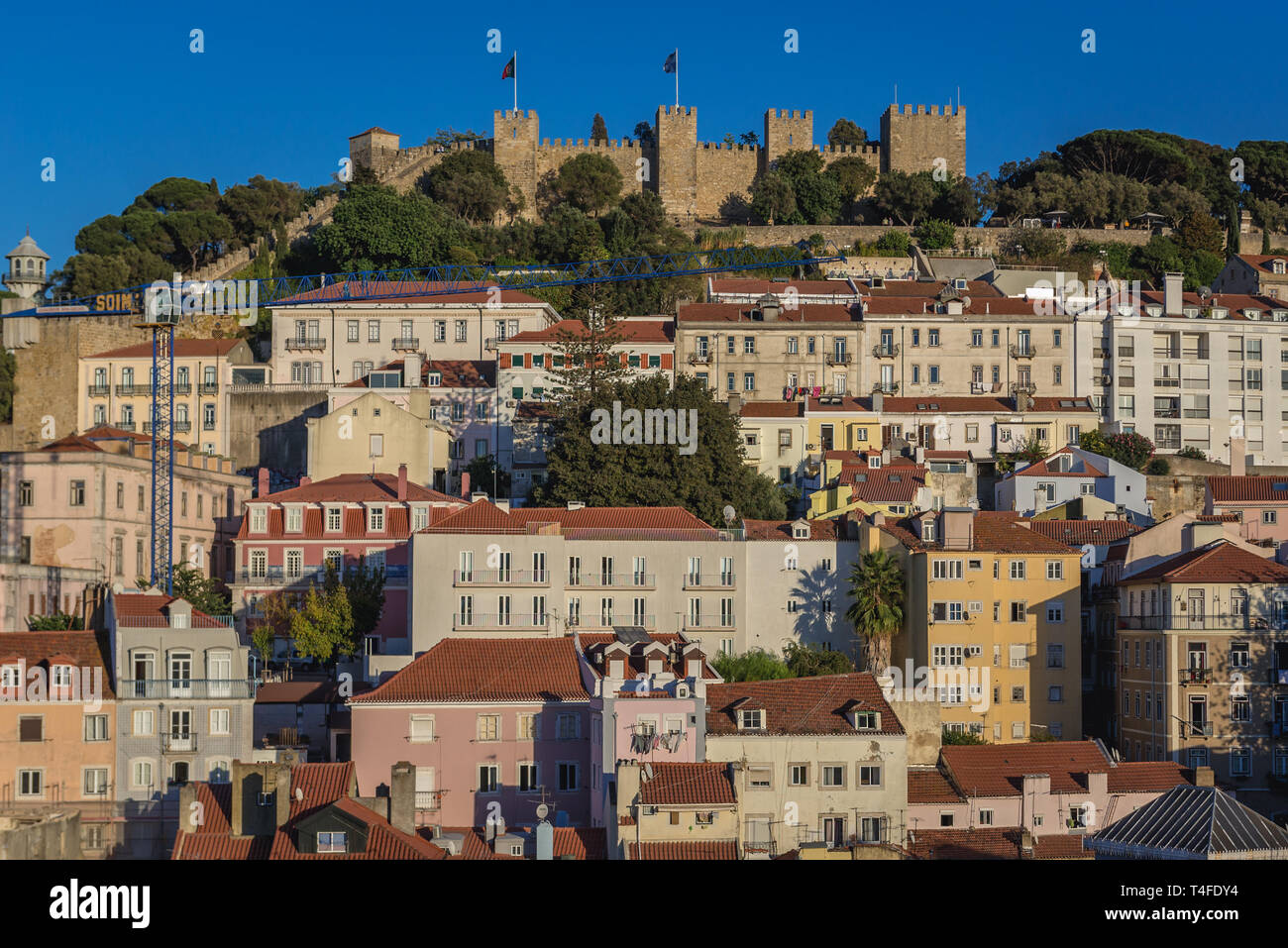 Aerial view with Castelo de Sao Jorge citadel in Lisbon, Portugal Stock ...