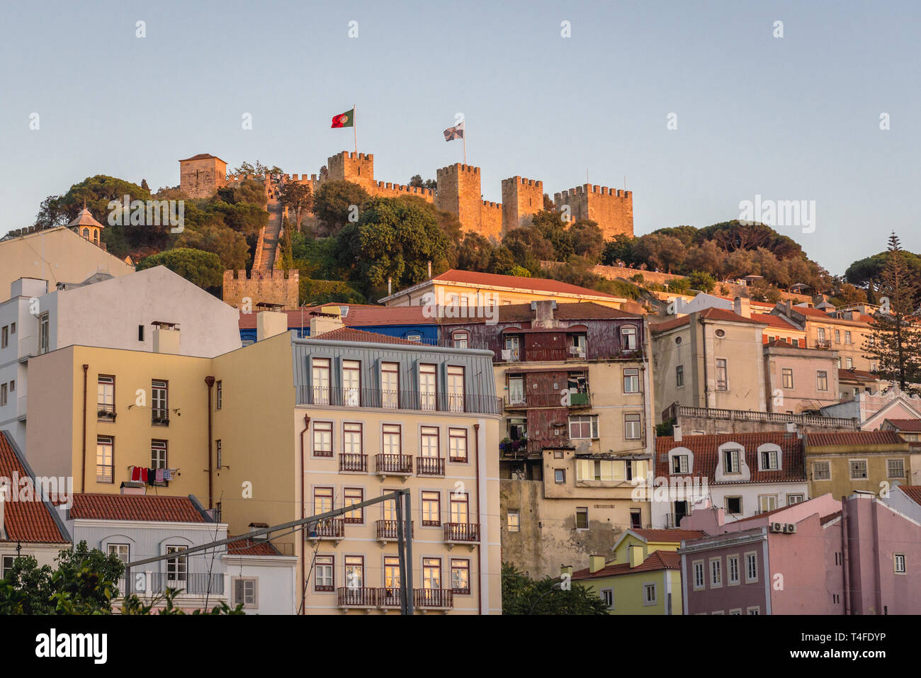 Aerial view with Castelo de Sao Jorge citadel in Lisbon, Portugal Stock ...