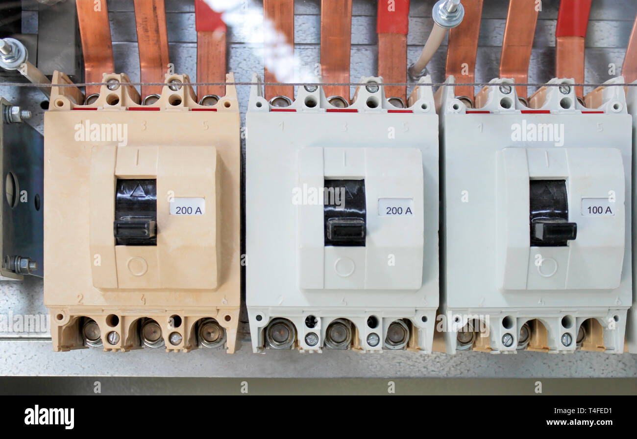 High-voltage powerful electric breakers in the switchgear Stock Photo ...