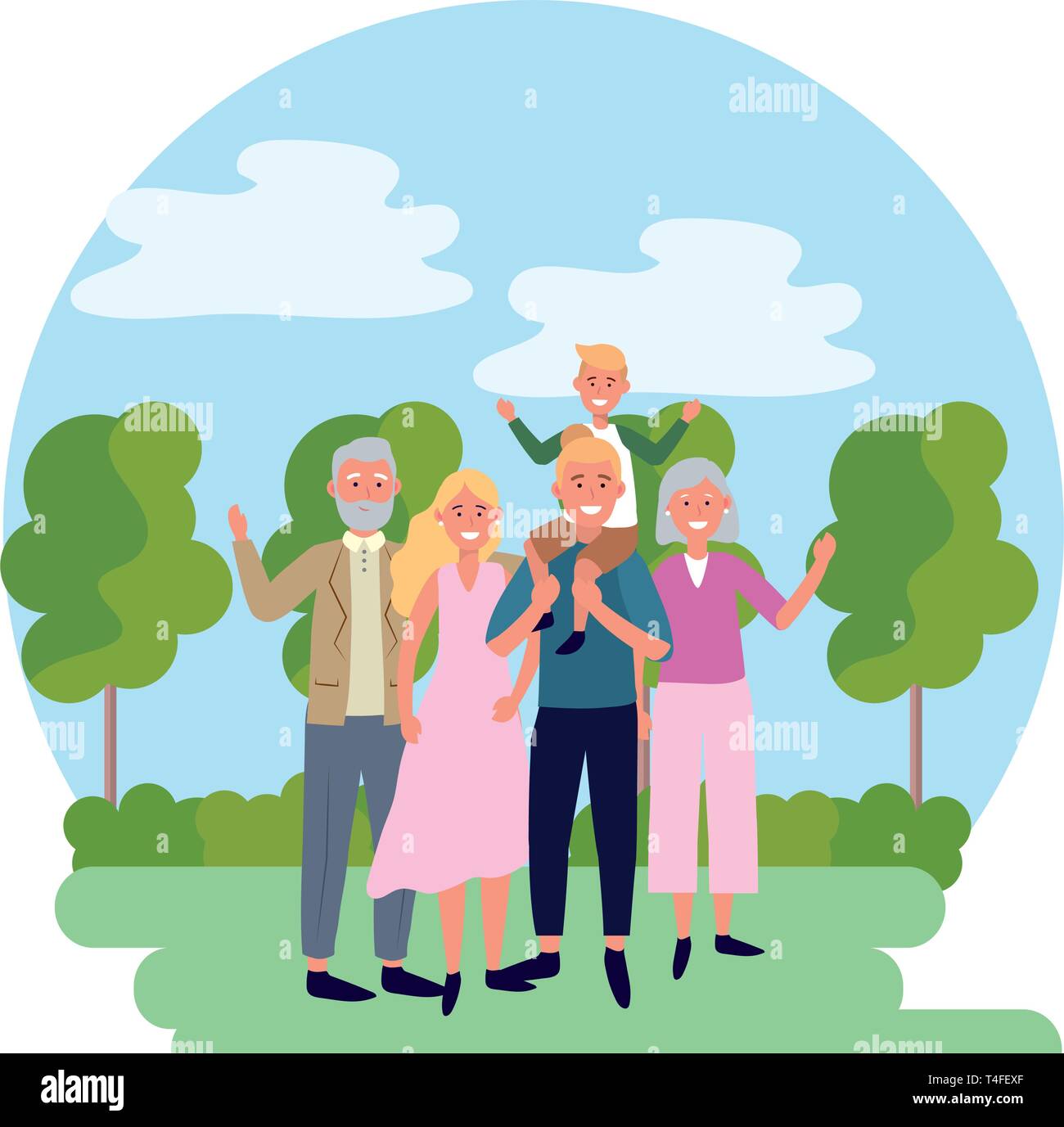 family avatar cartoon character park landscape vector illustration ...