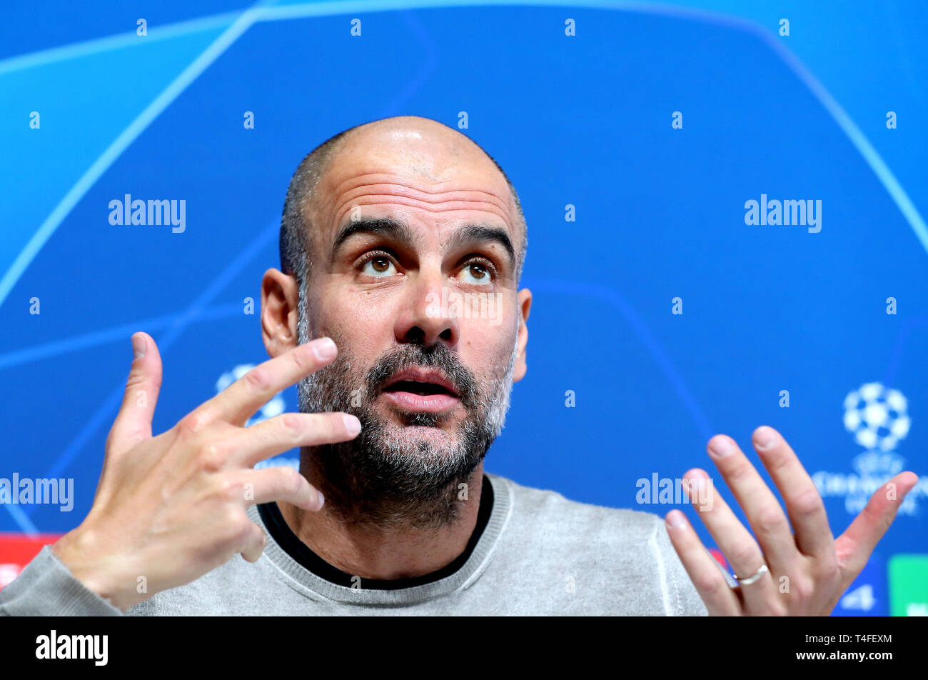 Manchester City manager Pep Guardiola during the press conference at ...