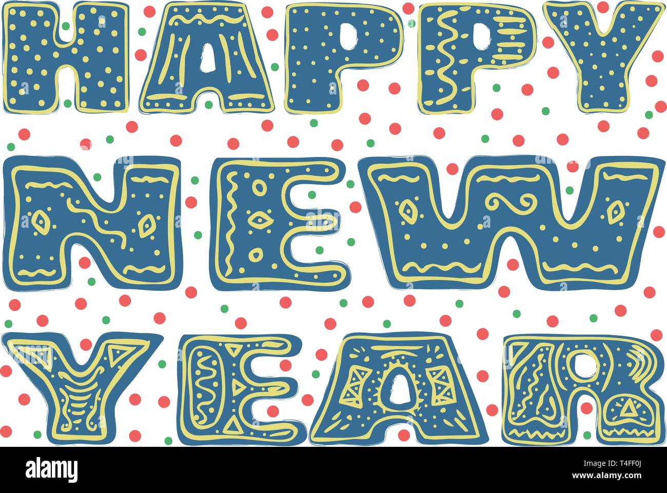 Happy new year. Hand drawing, isolate, lettering, typography, font ...