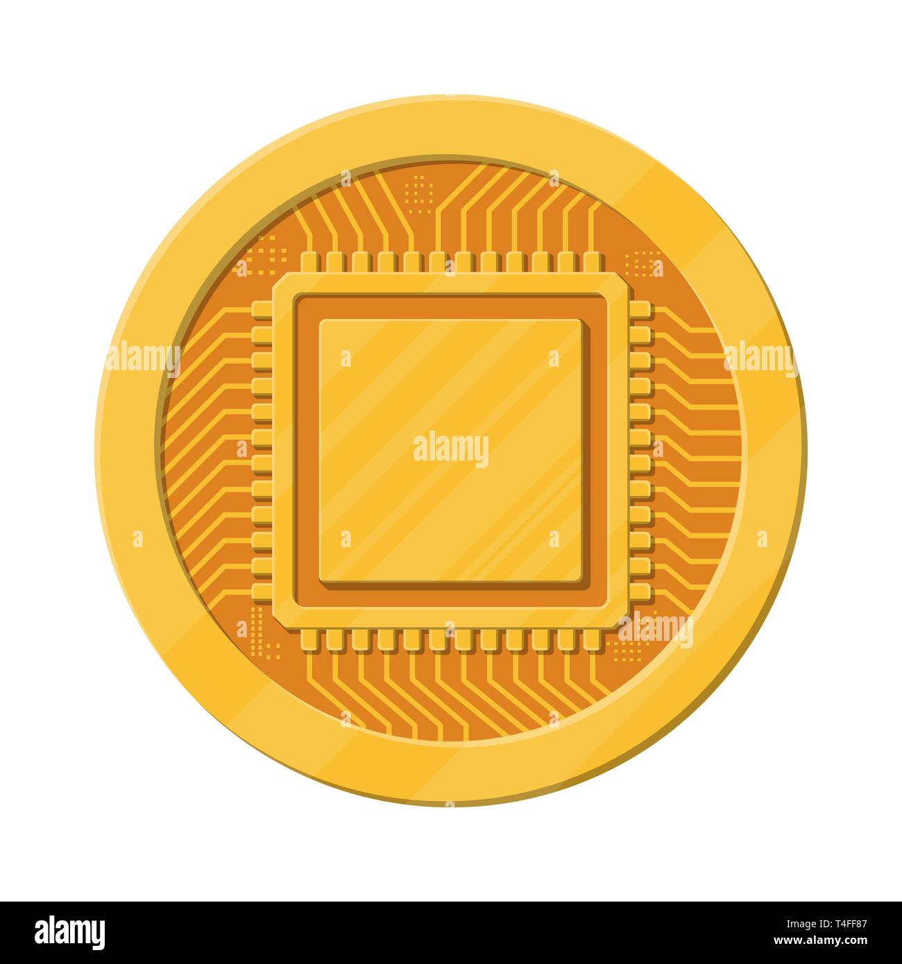 Golden coin with computer chip. Money and finance. Digital currency ...